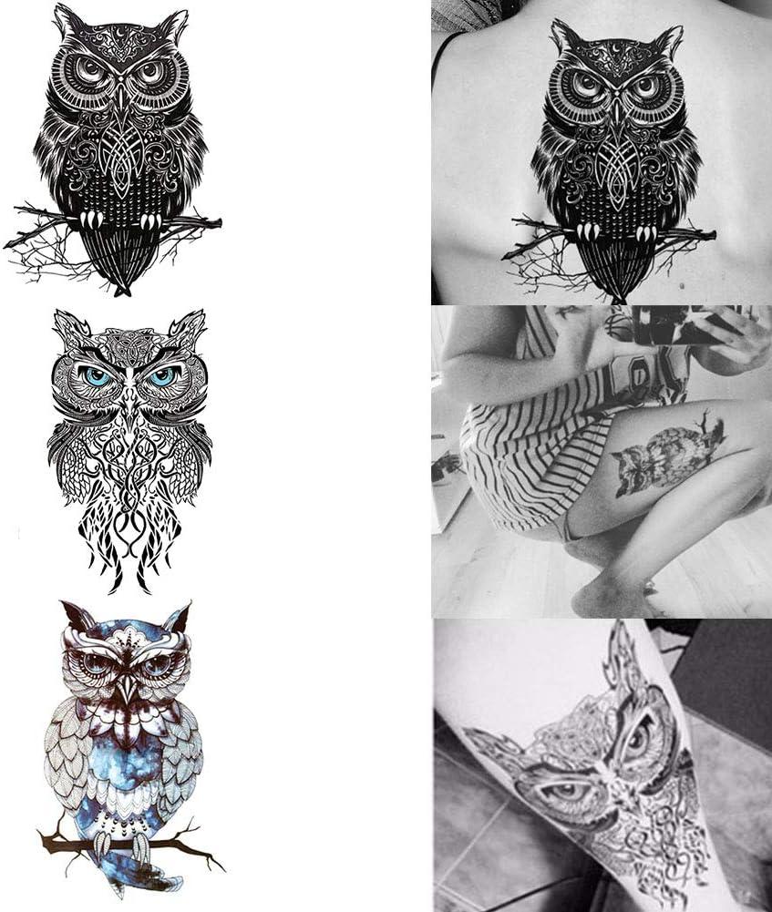 Large Owl Temporary Tattoos Set Of 6 Sheets For Men Women And Teens