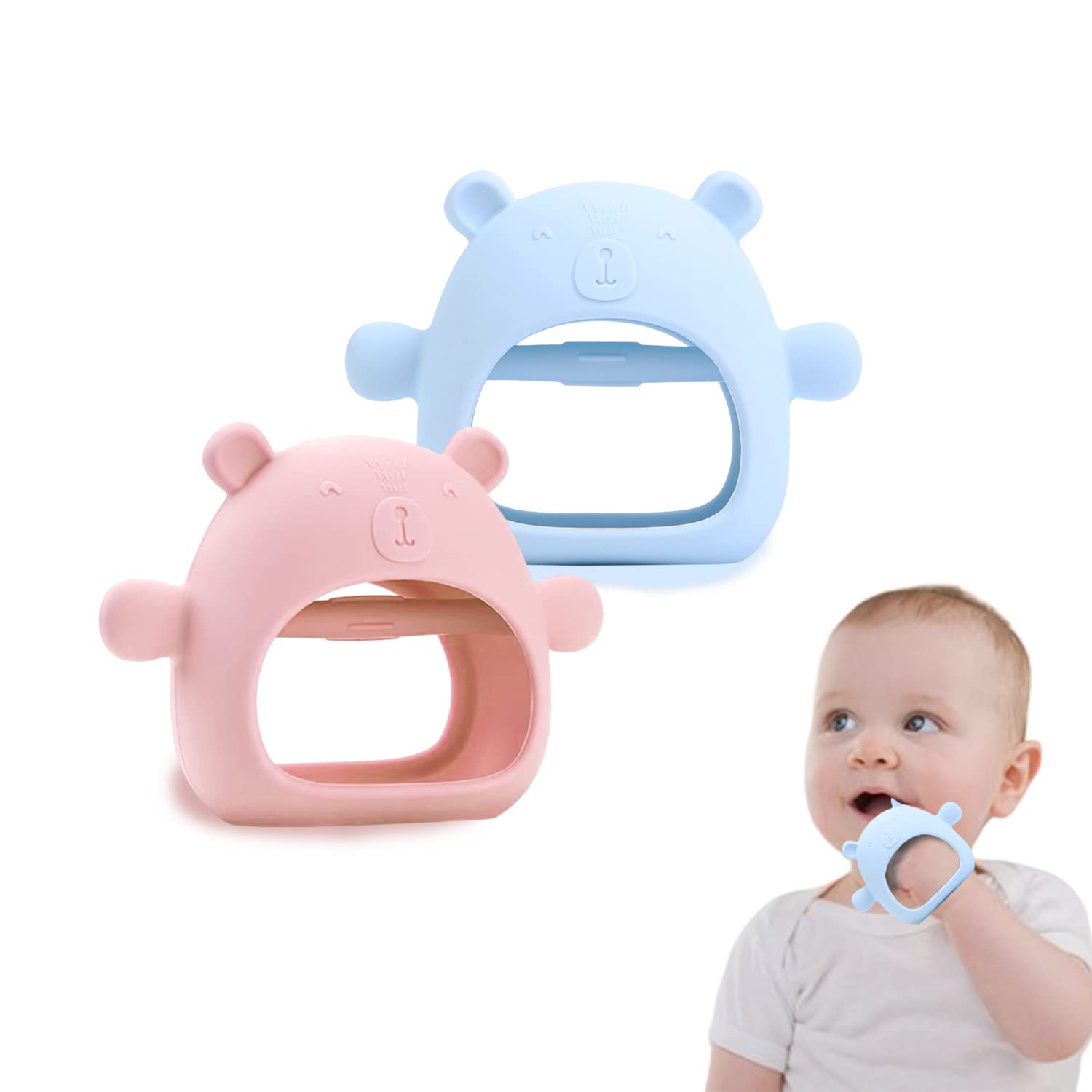 Baby Bite Glove & Bite Ring - BPA-Free Silicone Teething Toys for 3-12 ...