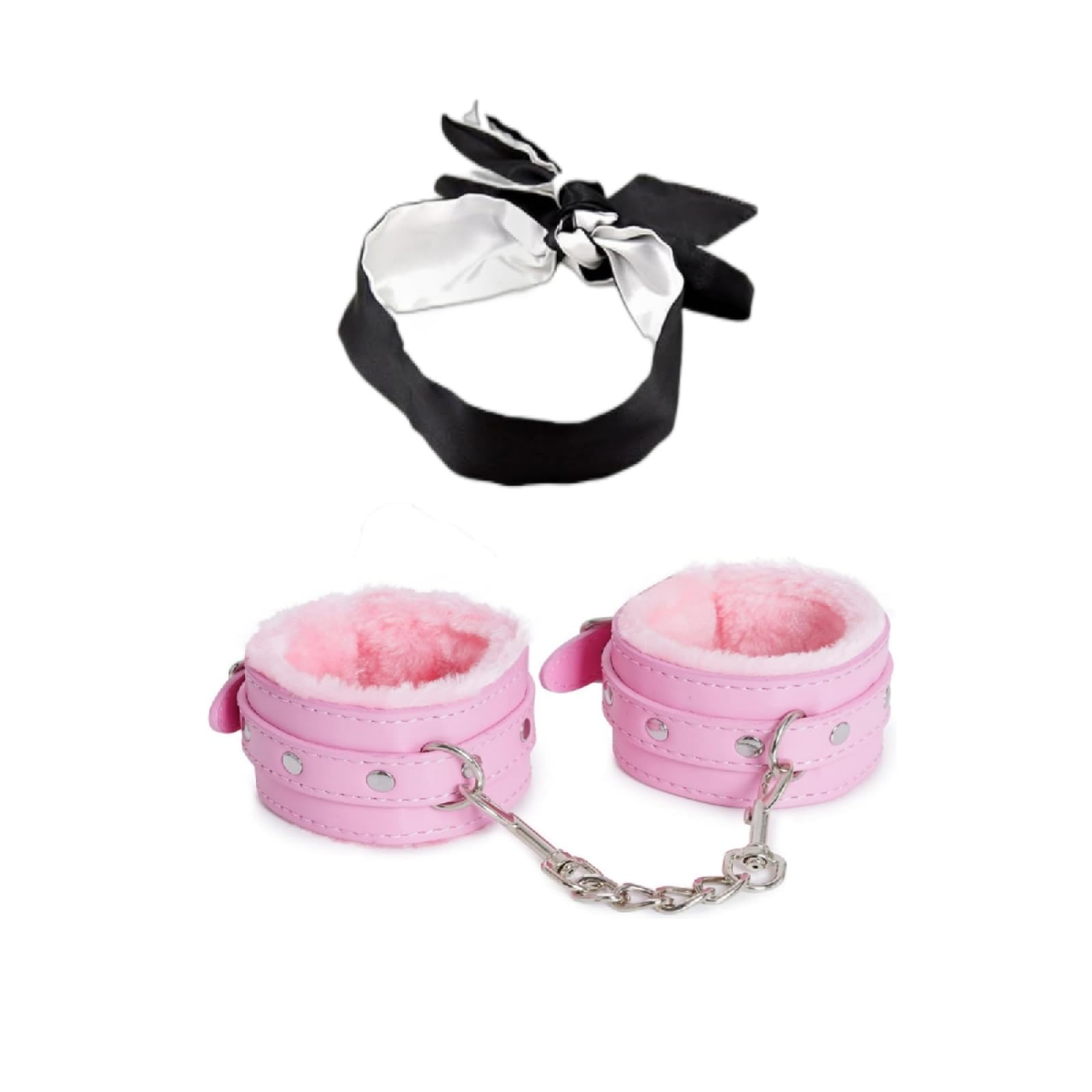 Fluffy Handcuffs & Satin Eye Mask Kit - Adjustable Handcuff Set & Pink ...