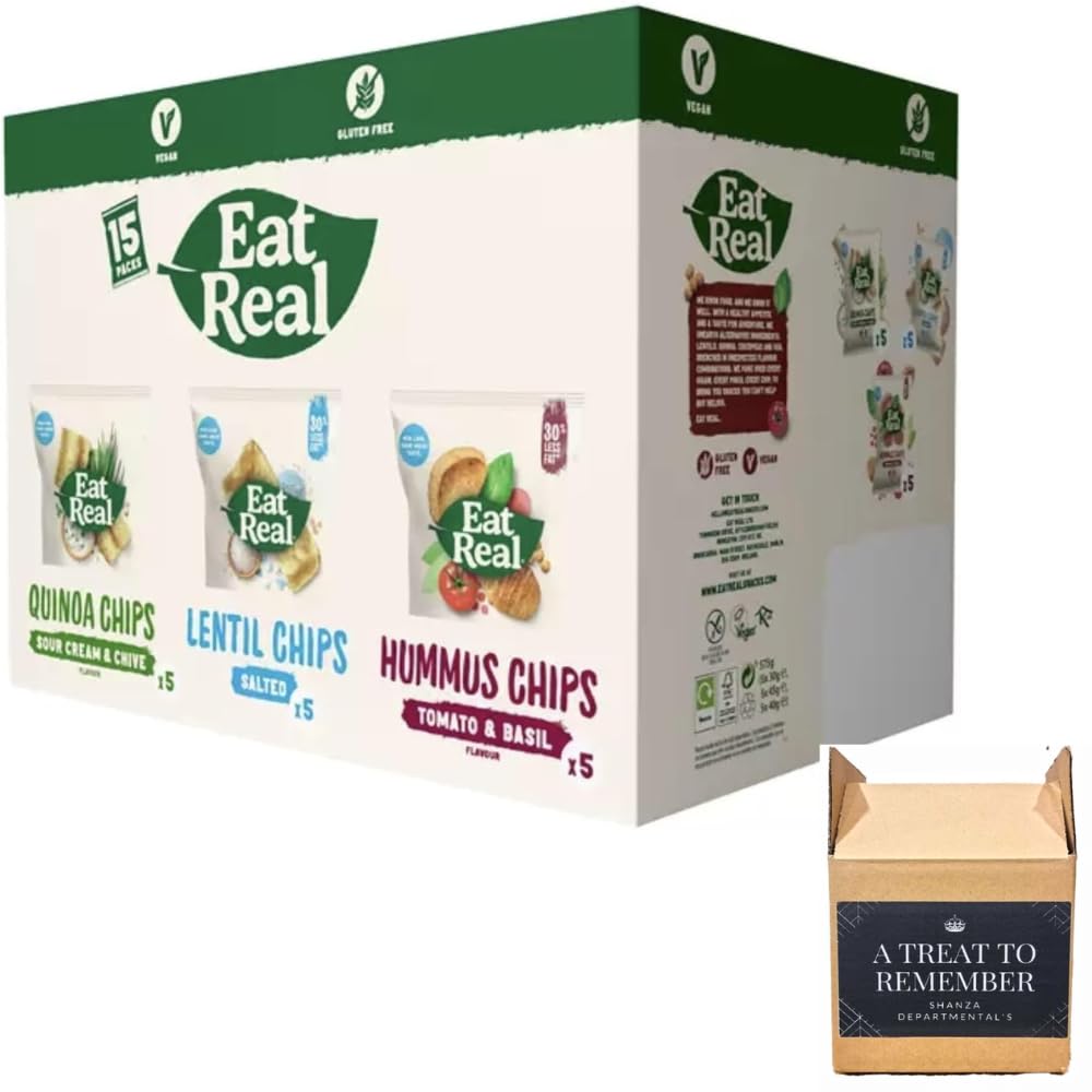 Eat Real Crisps Vegan & Healthy Snacks Variety Box - 15-Pack Featuring ...