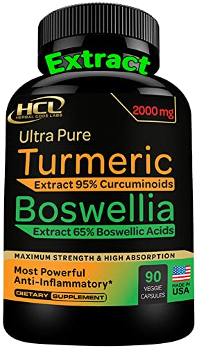 Turmeric Boswellia Extract Supplement 2000mg - Natural Joint Support ...