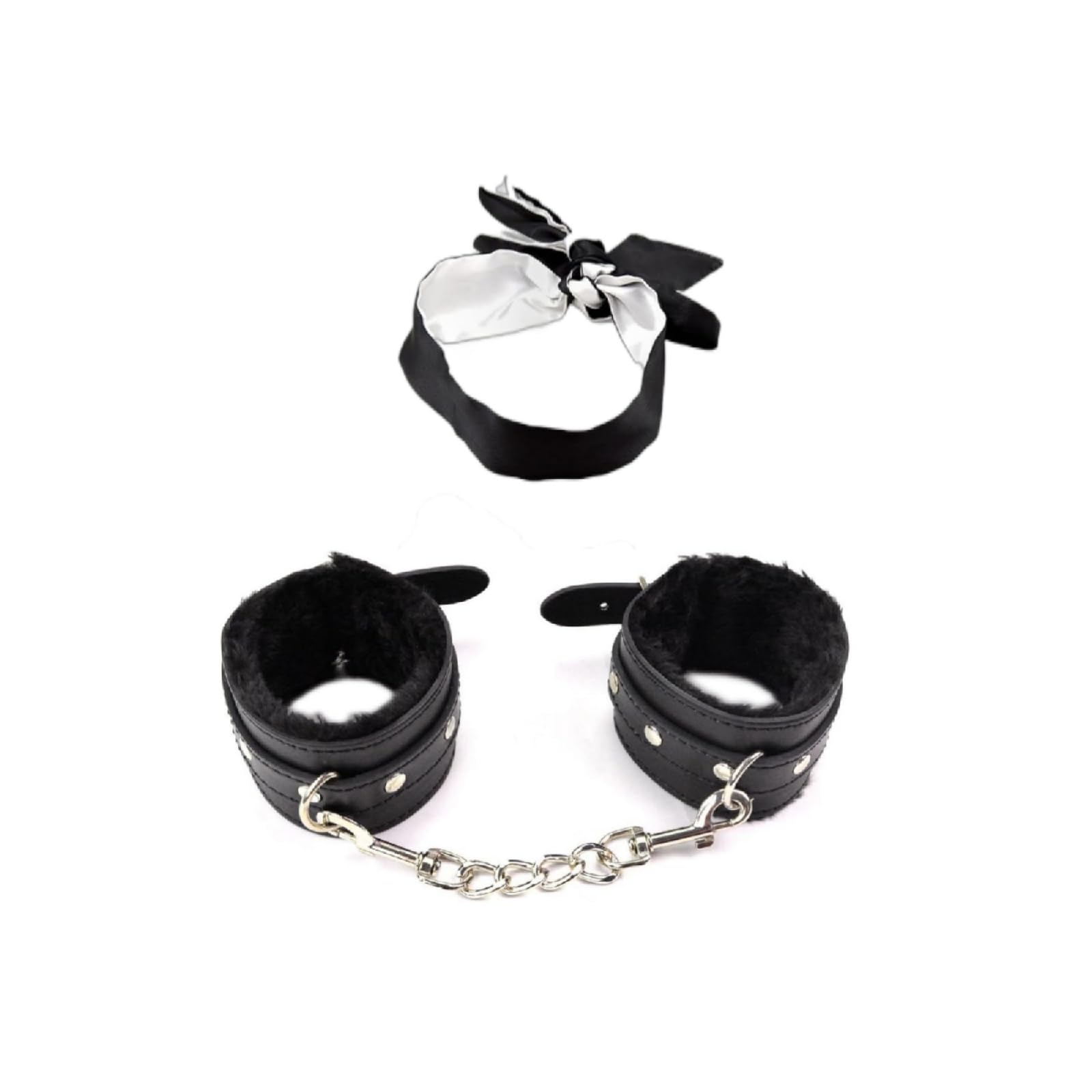 Fluffy Handcuffs & Satin Eye Mask Kit | Adjustable Handcuff Set ...