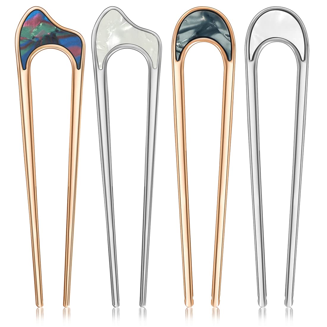 4 Pcs Vintage U Shaped Hair Pins Set For Women Gold And Silver Metal Hair Sticks For Chignon