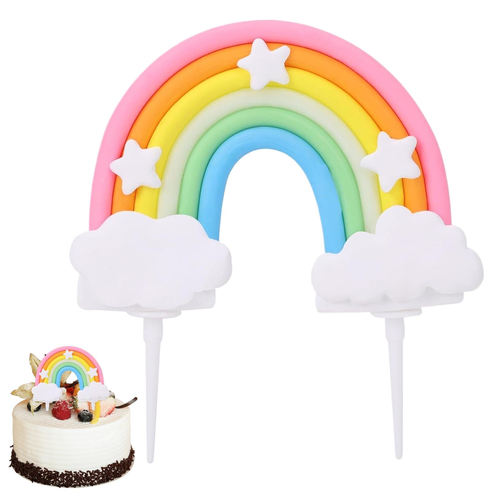 Rainbow Cake Topper Soft Pottery Colorful Gateau Decoration Cloud ...