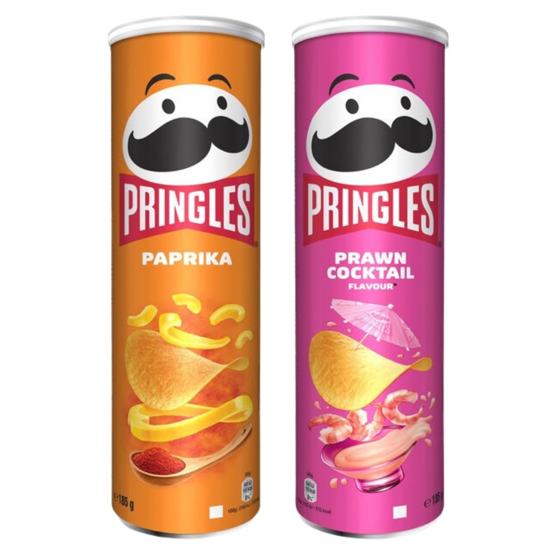 Pringles Paprika Sharing Crisps 185g with Prawn Cocktail Sharing Crisps ...