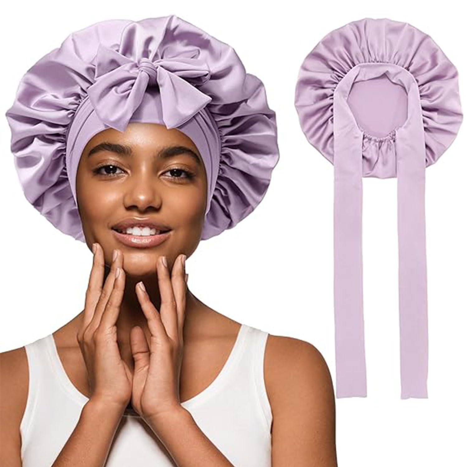 Shop Gugugo Purple Silk Sleeping Hood & Bonnet - Adjustable Satin Cap ...