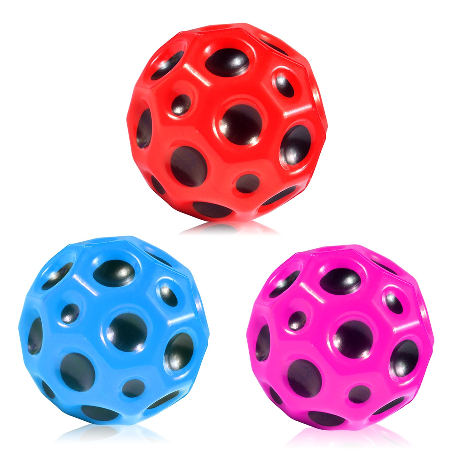 3x Astro Jump Balls - High Bounce Moon Balls for Kids | Red Pink Blue ...