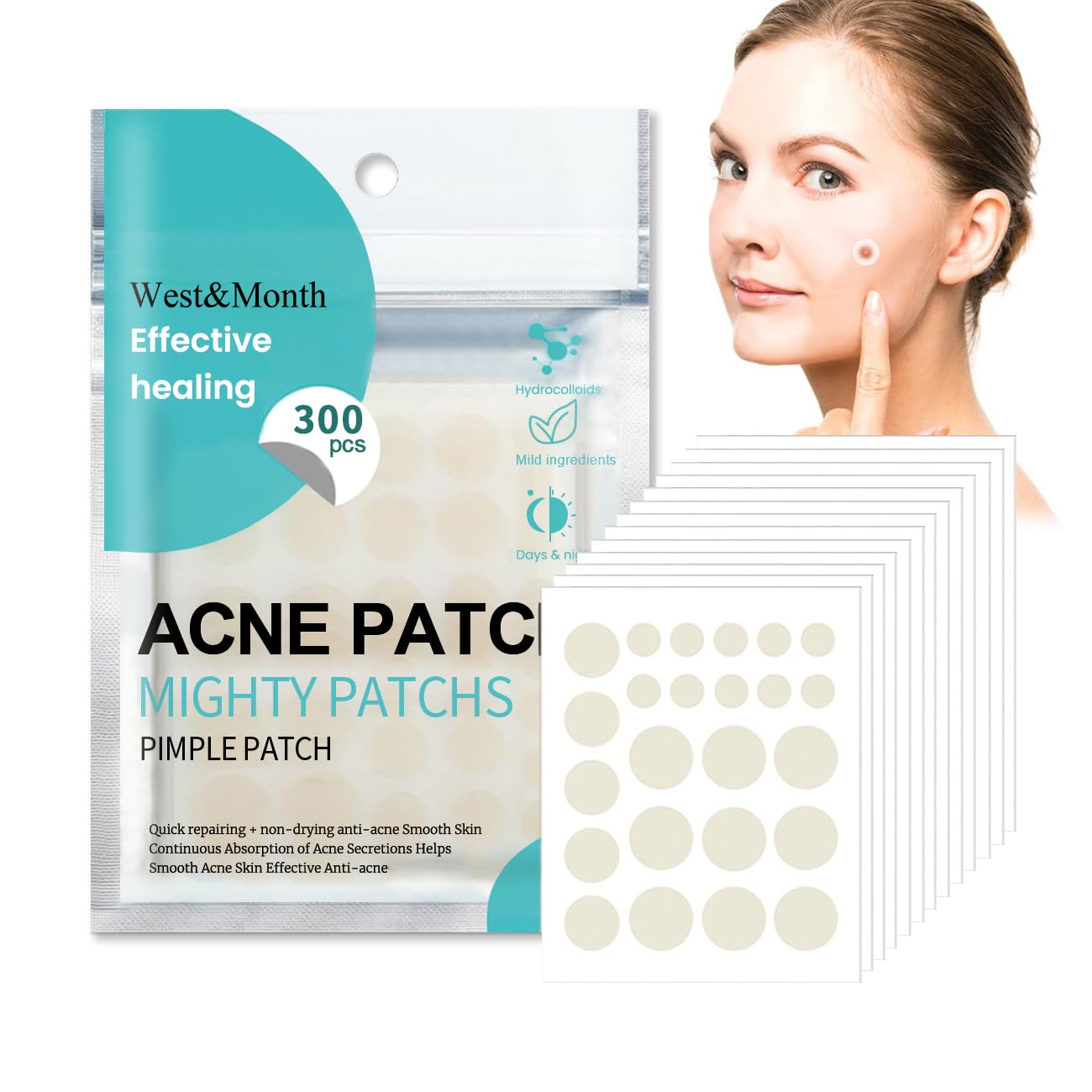 300 Pcs Pimple Patches with Tea Tree Oil & Salicylic Acid - Day & Night ...