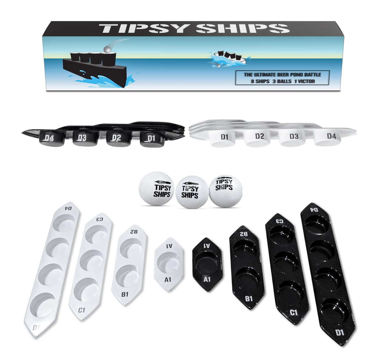 Tipsy Ships Beer Pong Set V2 Ultimate Battle Pong Party Game With 8