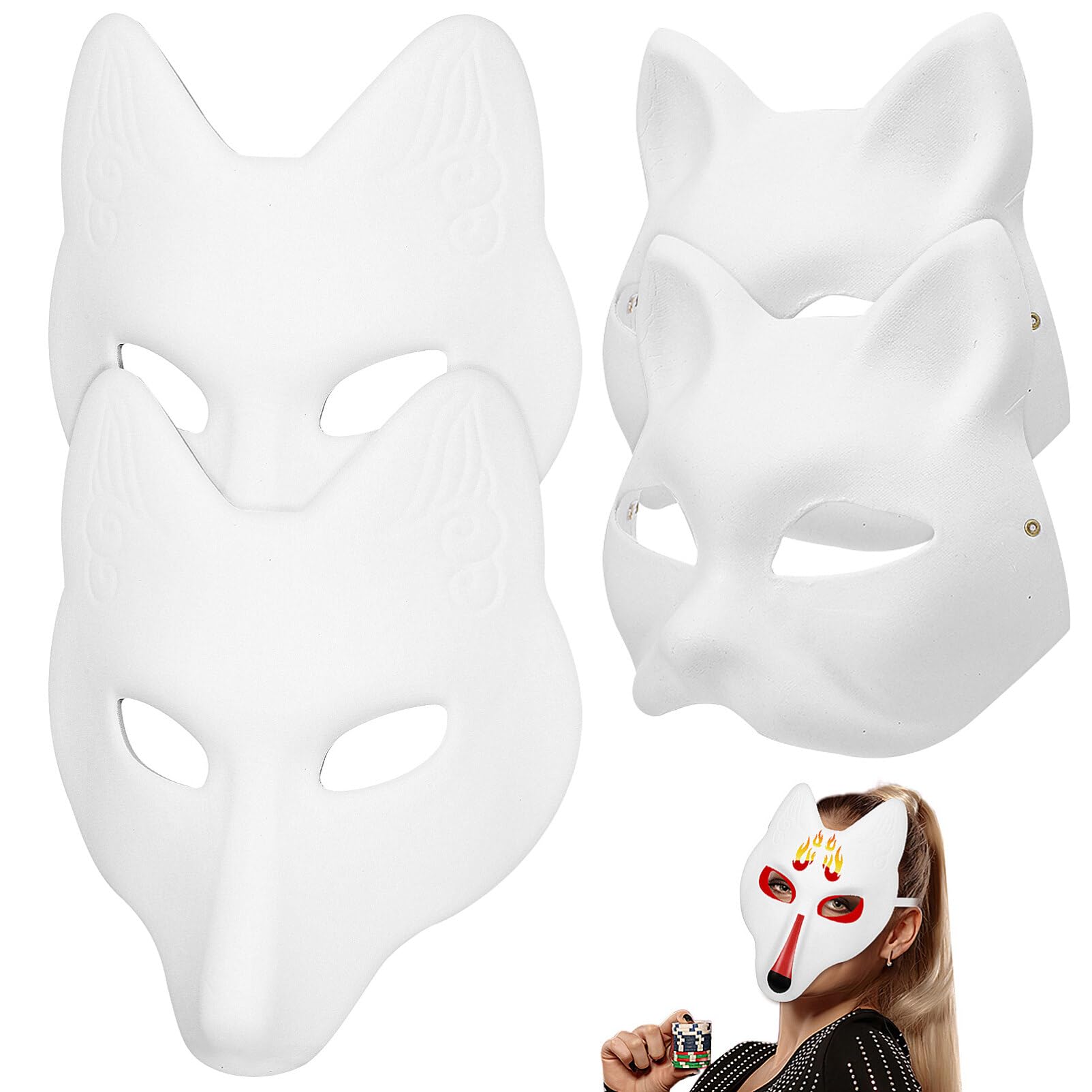 Luxshiny Cat Mask - DERIAN Fuchsmaske | 4 Piece White Paper Masks for ...