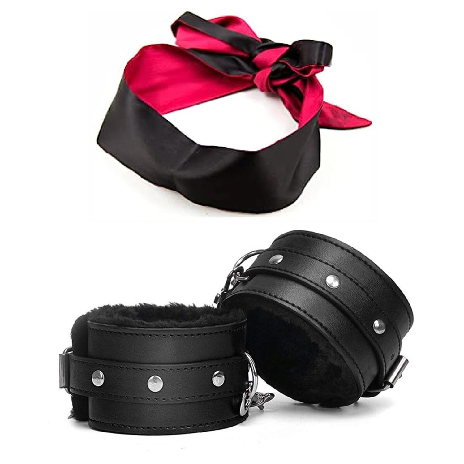 Adjustable Fluffy Handcuffs - Satin Eye Blindfold Mask - Eye Satin Mask ...
