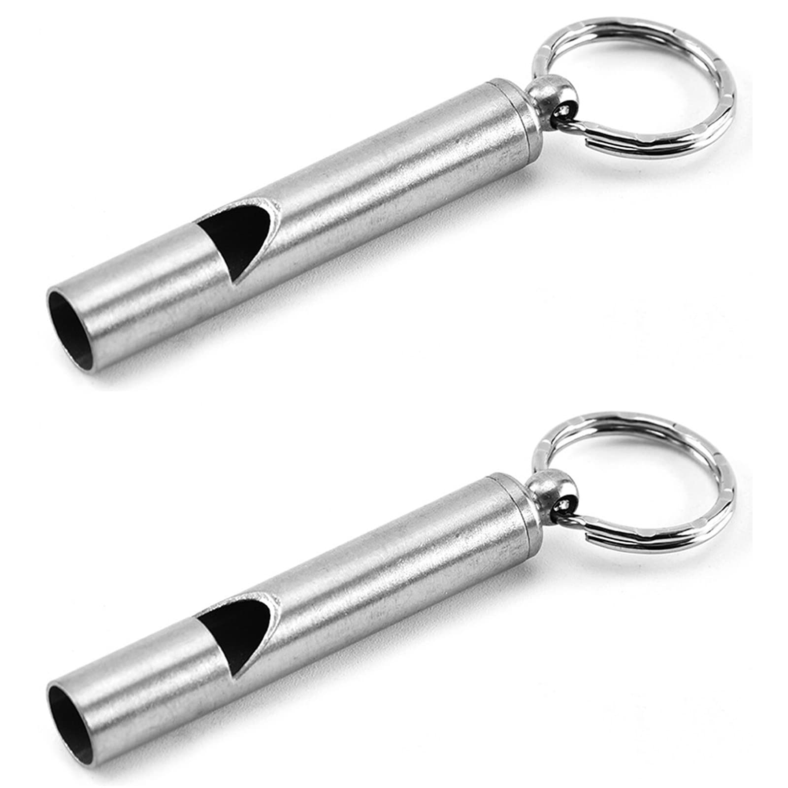 2PCS Mini Stainless Steel Survival Whistle for Camping Hiking Boating Loud Emergency Whistle for Sporting Events Call Your Dog Keychain Included