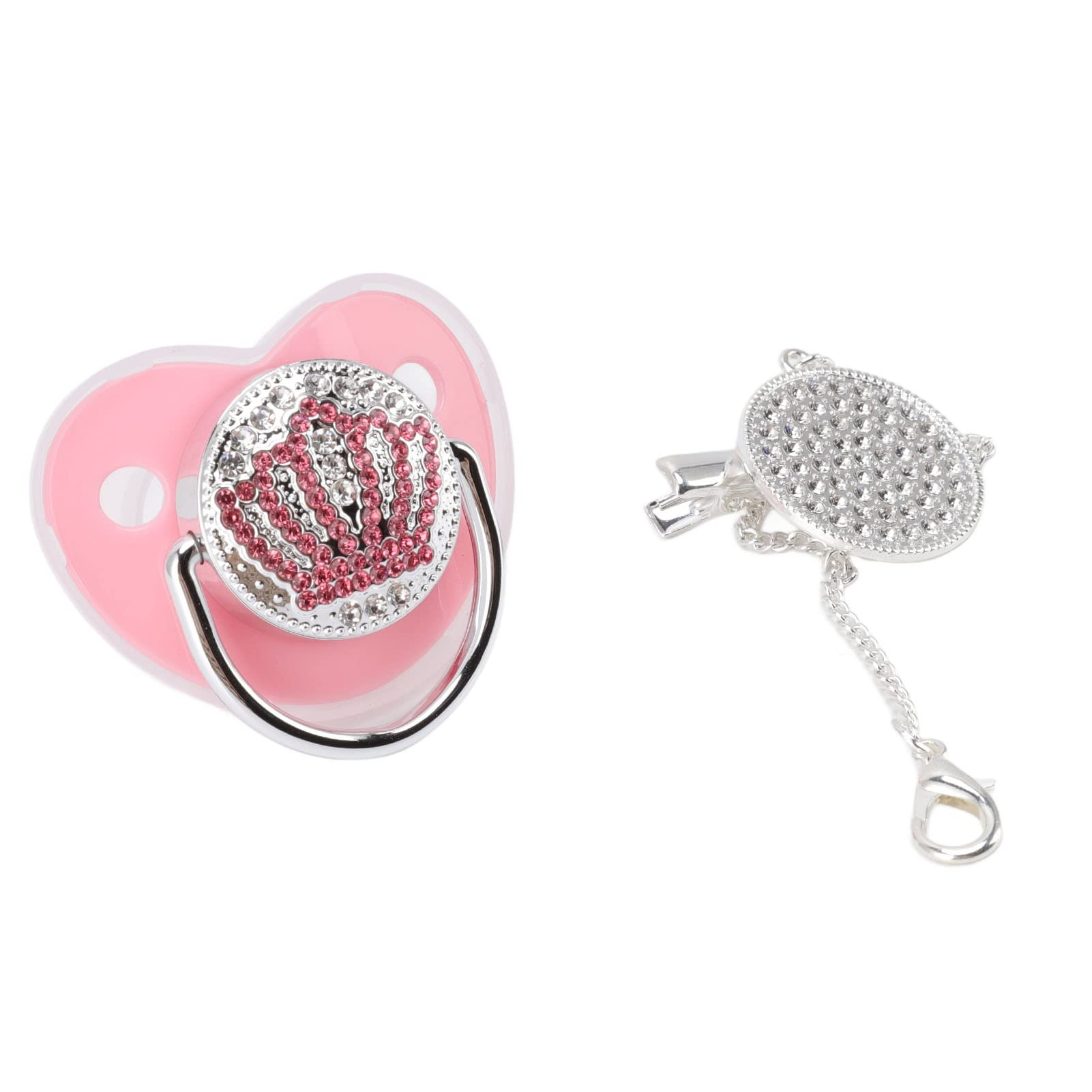 Luxury Bling Pacifier & Clip Set for Newborns | Diamond Crown Pink ...