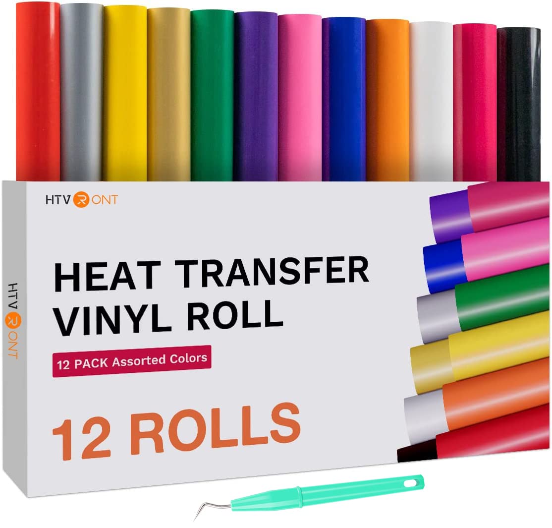 Htvront 12 Pack Heat Transfer Vinyl Bundle 12x5 Rolls For Cricut And Cameo Easy To Cut And Weed