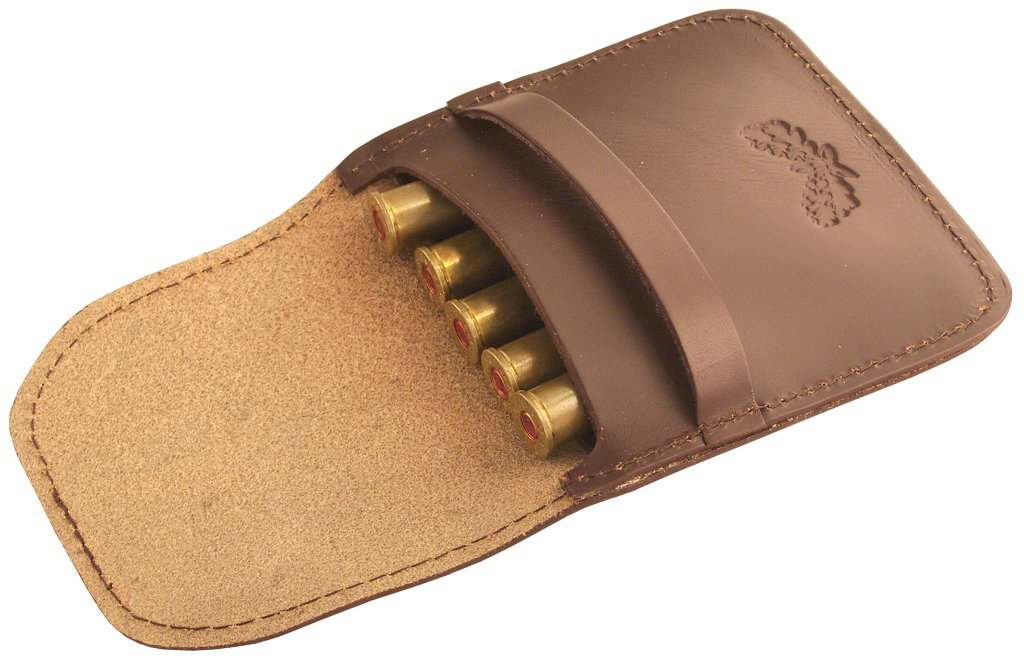 Premium Brown Leather Cartridge Case for 5 Large Bullets - Secure ...
