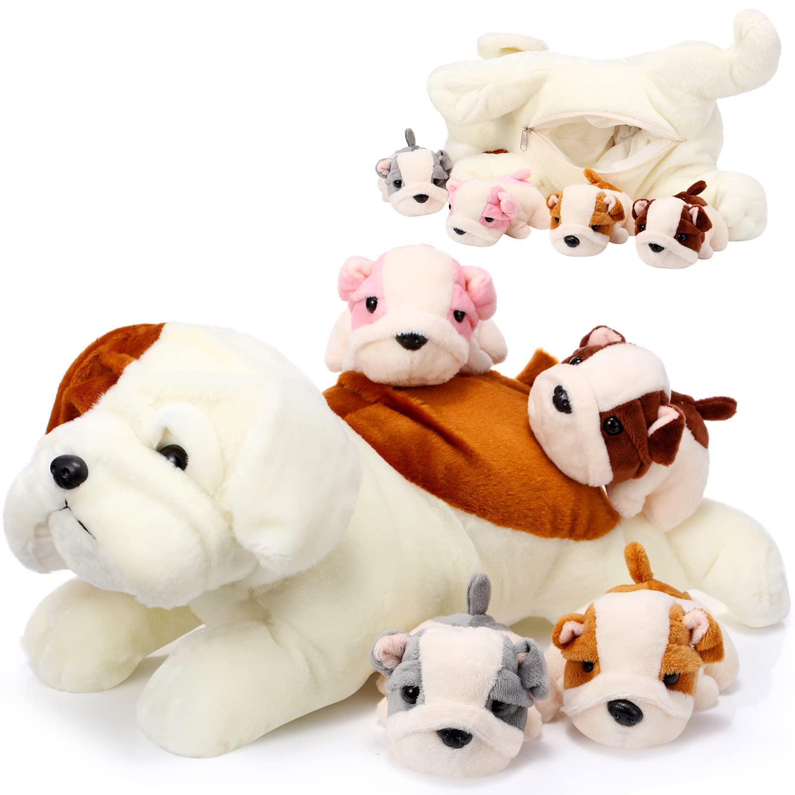 Skylety 5-Piece Cuddly Dog Plush Toys Set - Big Mom Bulldog & 4 Mini ...