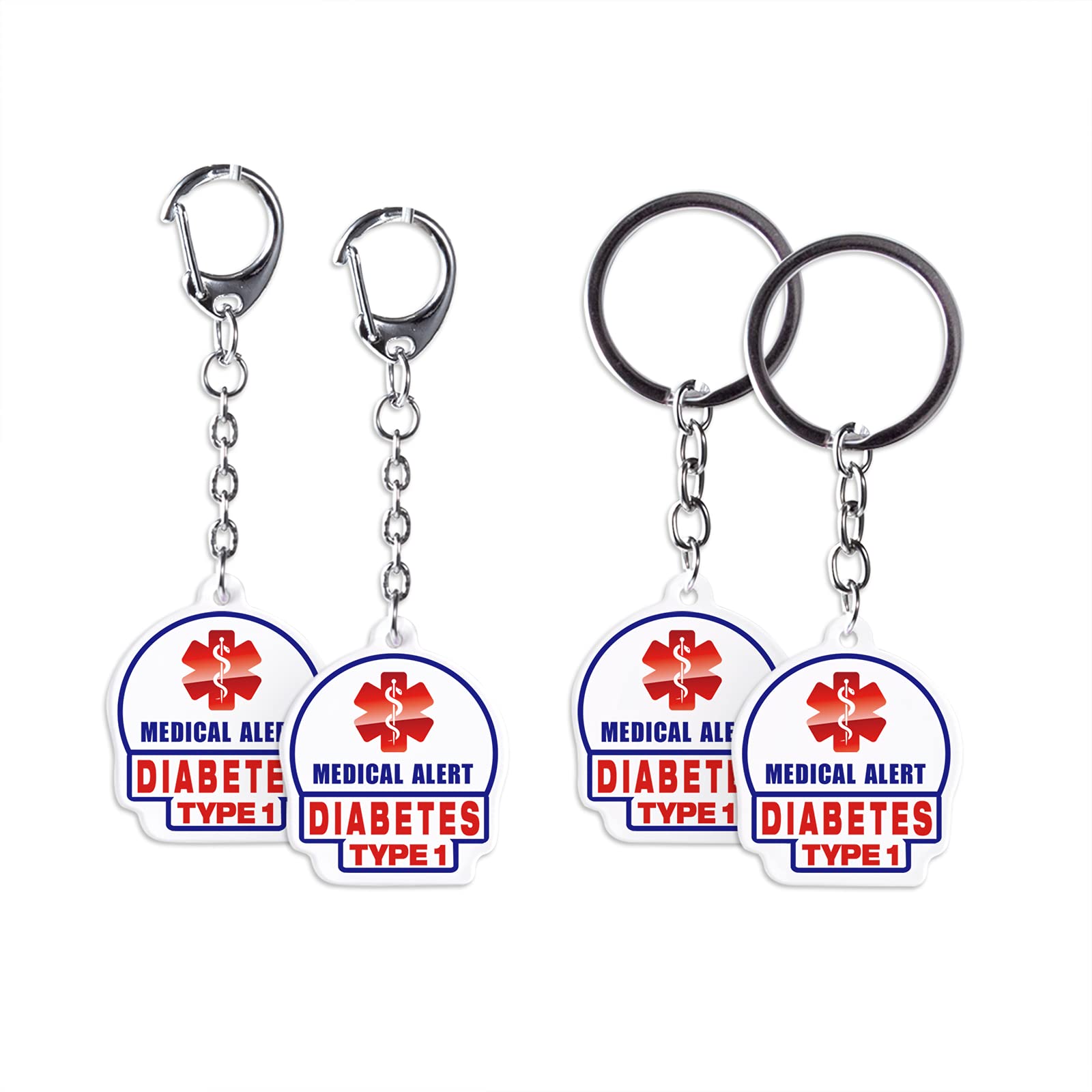 4 Pack Type1 Diabetes Keychain - Allergy Medical Alert Bag Tags Set for ...