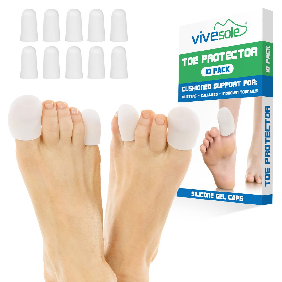 ViveSole Soft Gel Toe Protectors (10 Pack) - Foot Pain Relief for ...