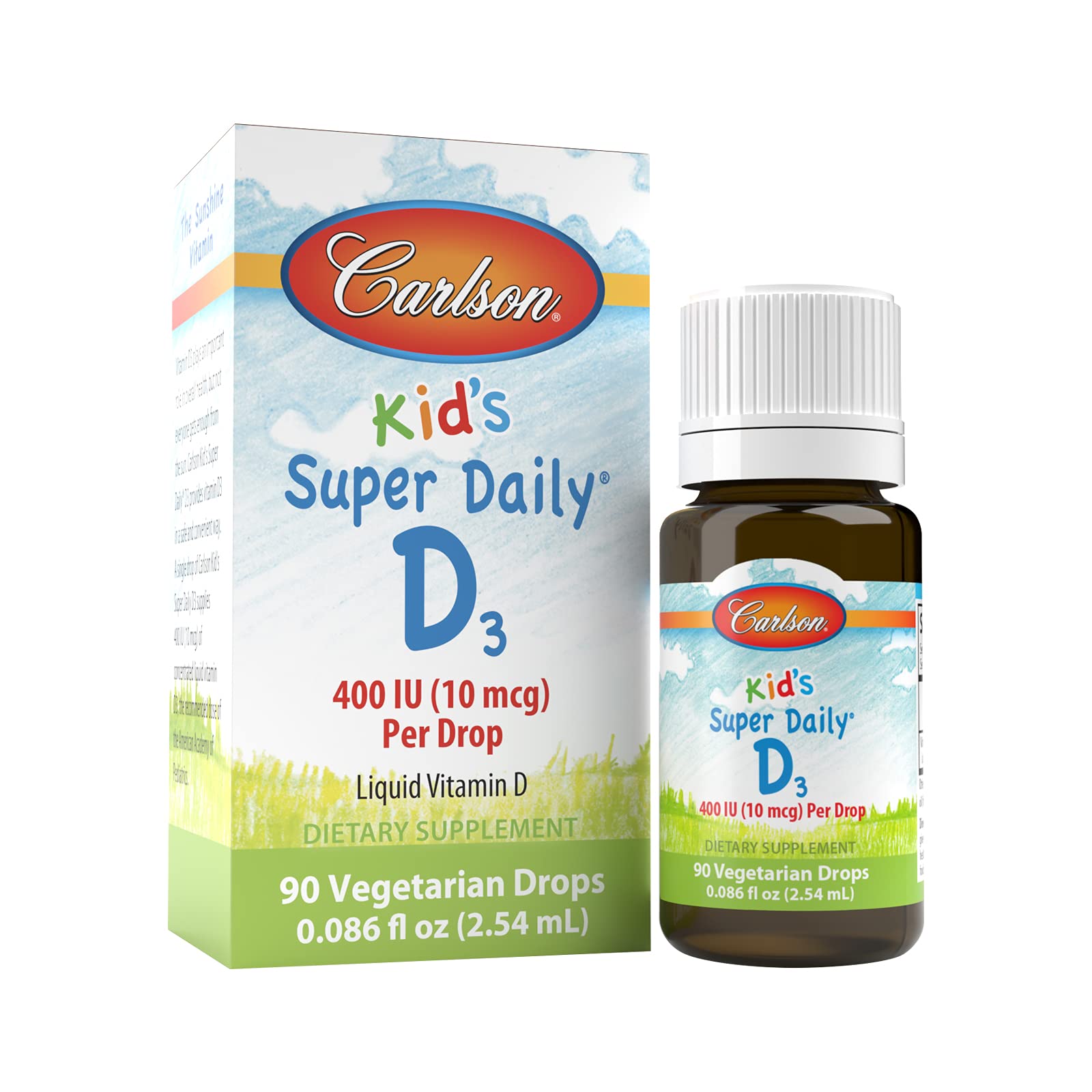 Carlson - Kid's Super Daily D3 Kids Vitamin D Drops 400 IU (10 mcg) per Drop Vegetarian Liquid ...