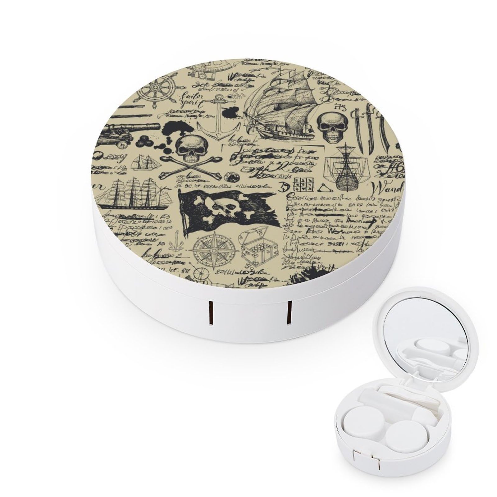 Pirate Ship Skull Treasure Map Contact Lens Case - Portable Travel Lens ...