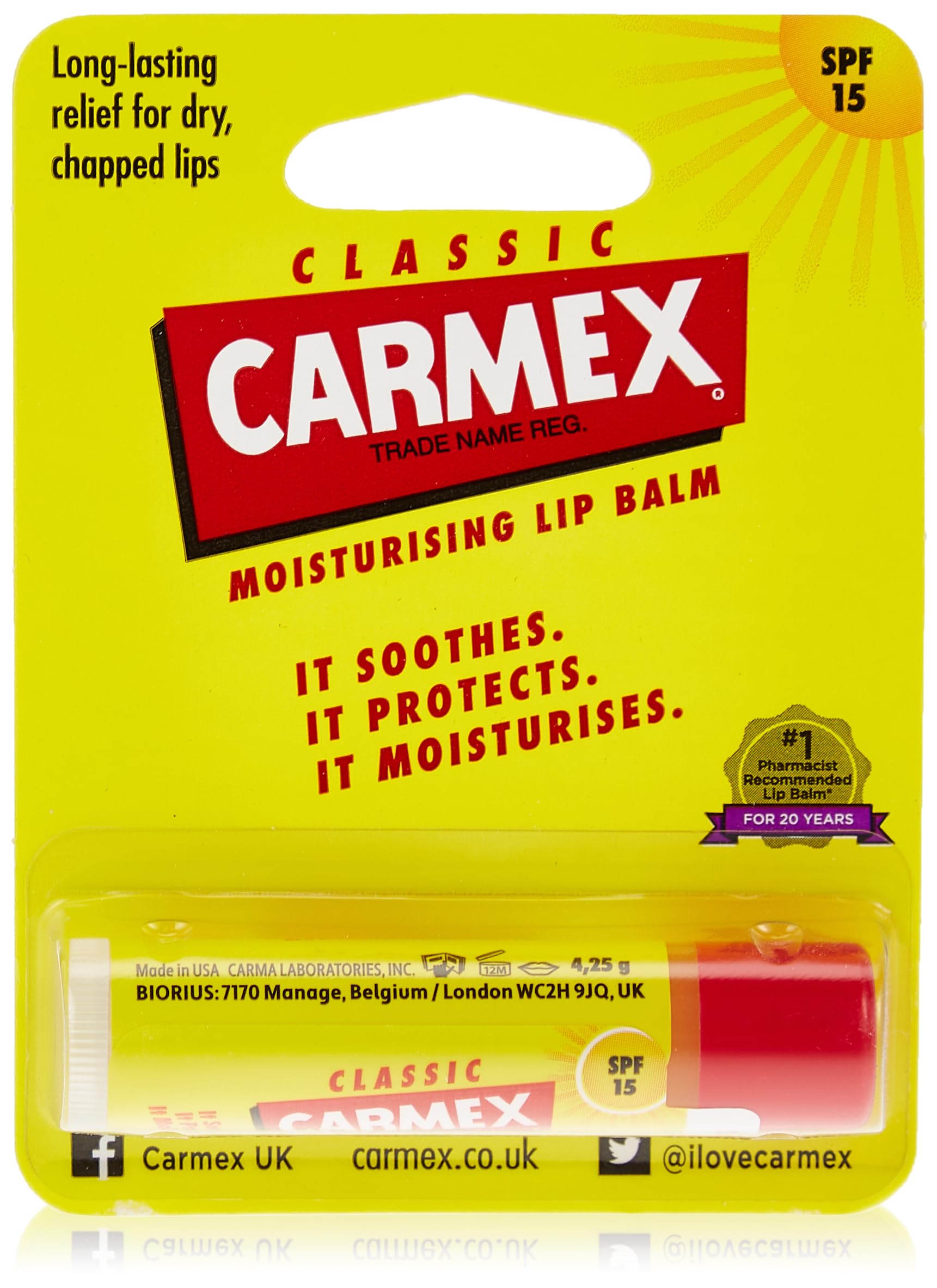 Carmex Classic Moisturising Lip Balm Spf 15 Stick Hydrating Lip Care