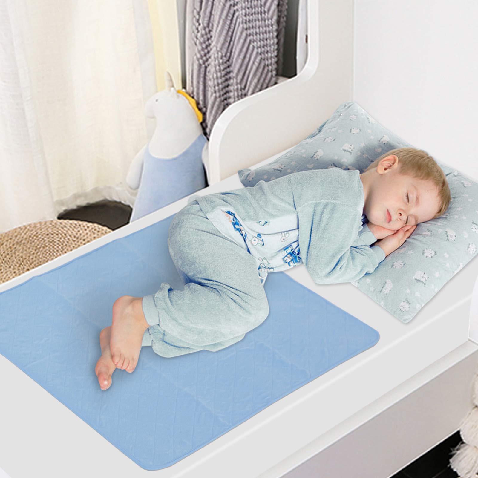 2 Pack Washable Waterproof Bed Pads 34x36 Inch Reusable Incontinence Underpad for Adults Elderly Kids Toddler and Pets Anti Slip Sheet Protector White Blue
