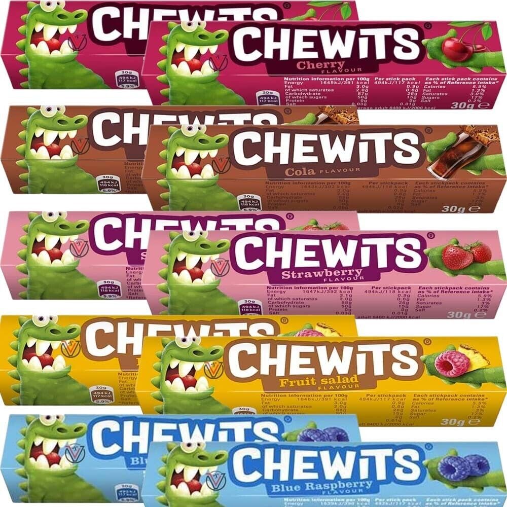 Strawberry Cola fruit Salad Blue Raspberry & Cherry Flavour 10 x 30g ...