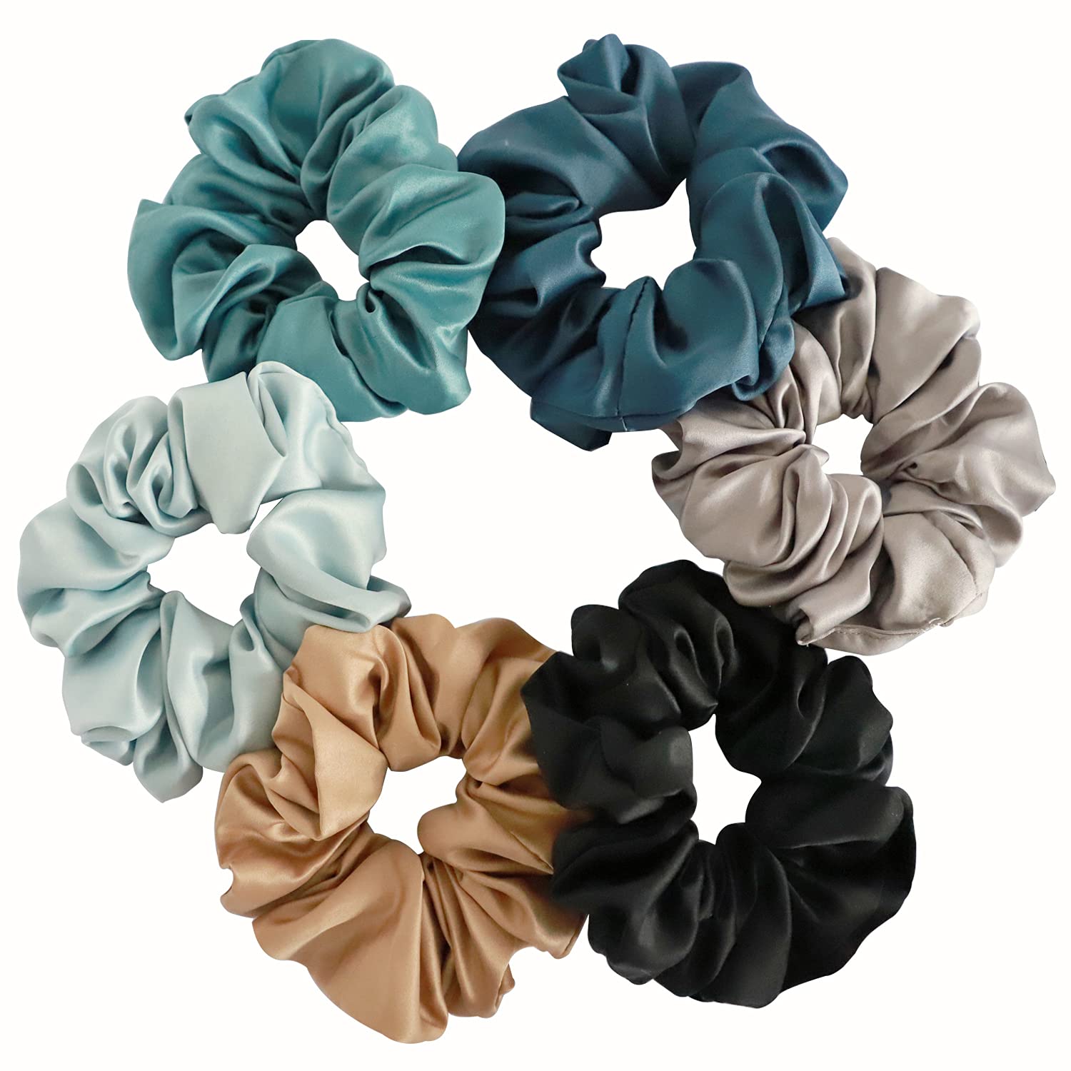 6 Piece Satin Silk Hair Scrunchies Set Big Hair Ties Ponytail Holders No Damage