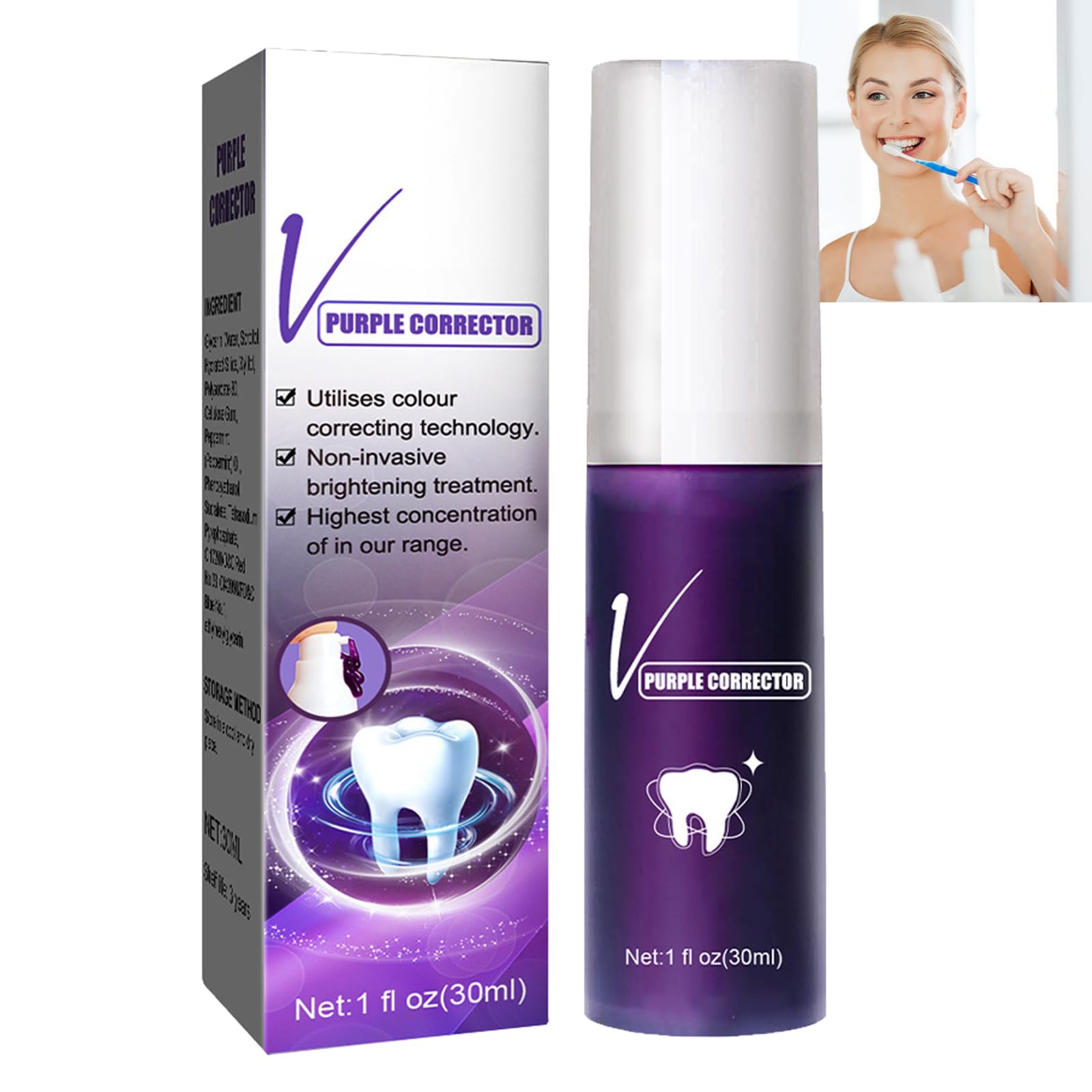 V34 Purple Toothpaste - Teeth Whitening & Bleaching Foam - 30ml ...