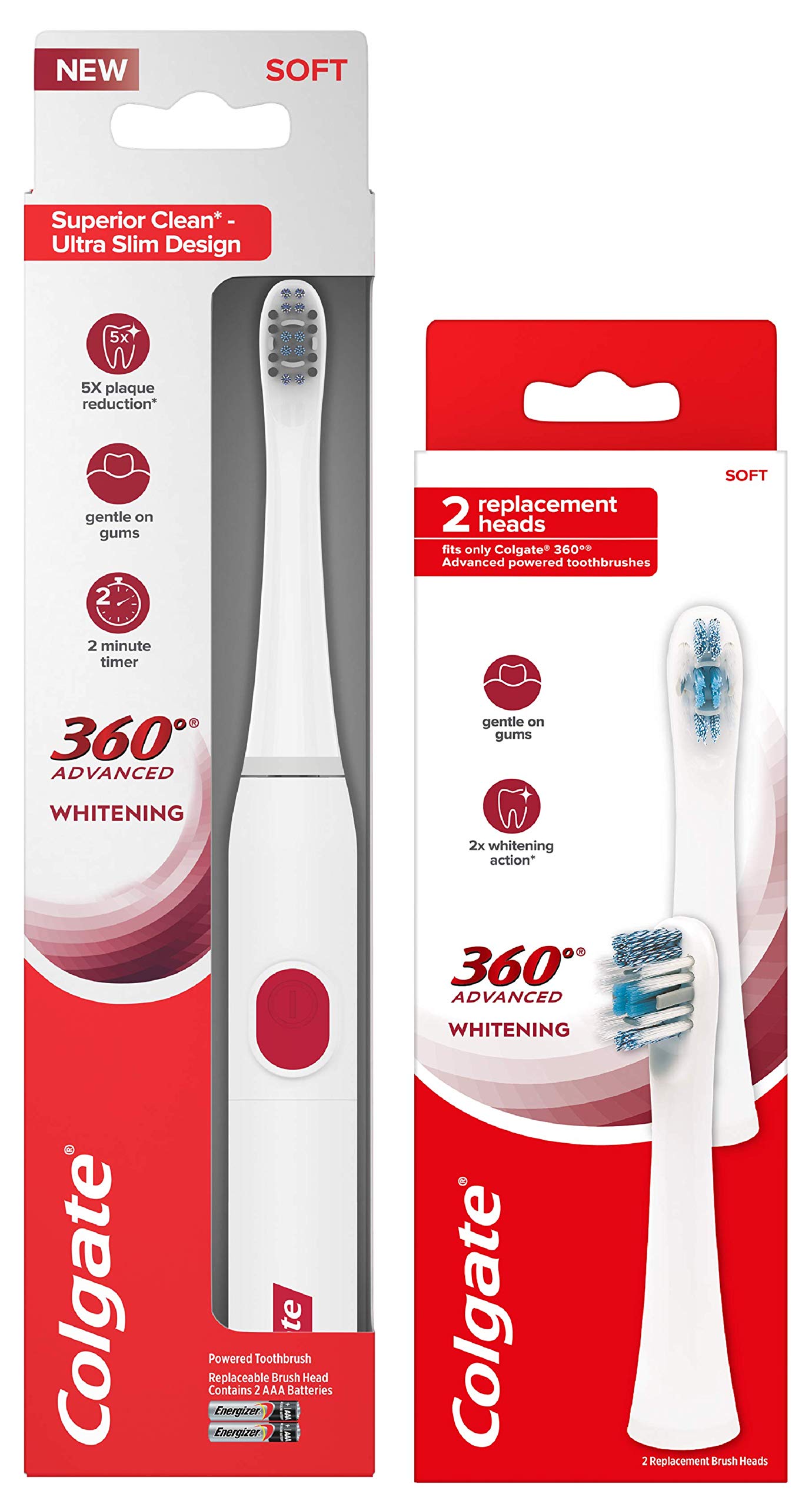 Colgate 360 Advanced Whitening Sonic Battery Power Toothbrush with ...