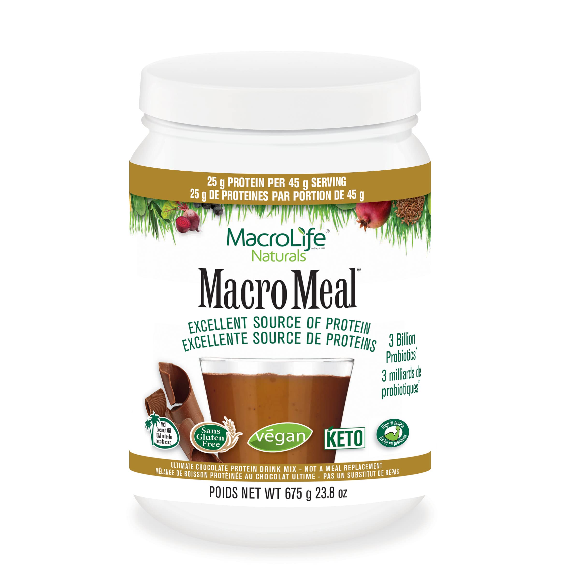 MacroLife Naturals MacroMeal Vegan Chocolate Superfood Supplement Powder Protein + Greens Fiber ...