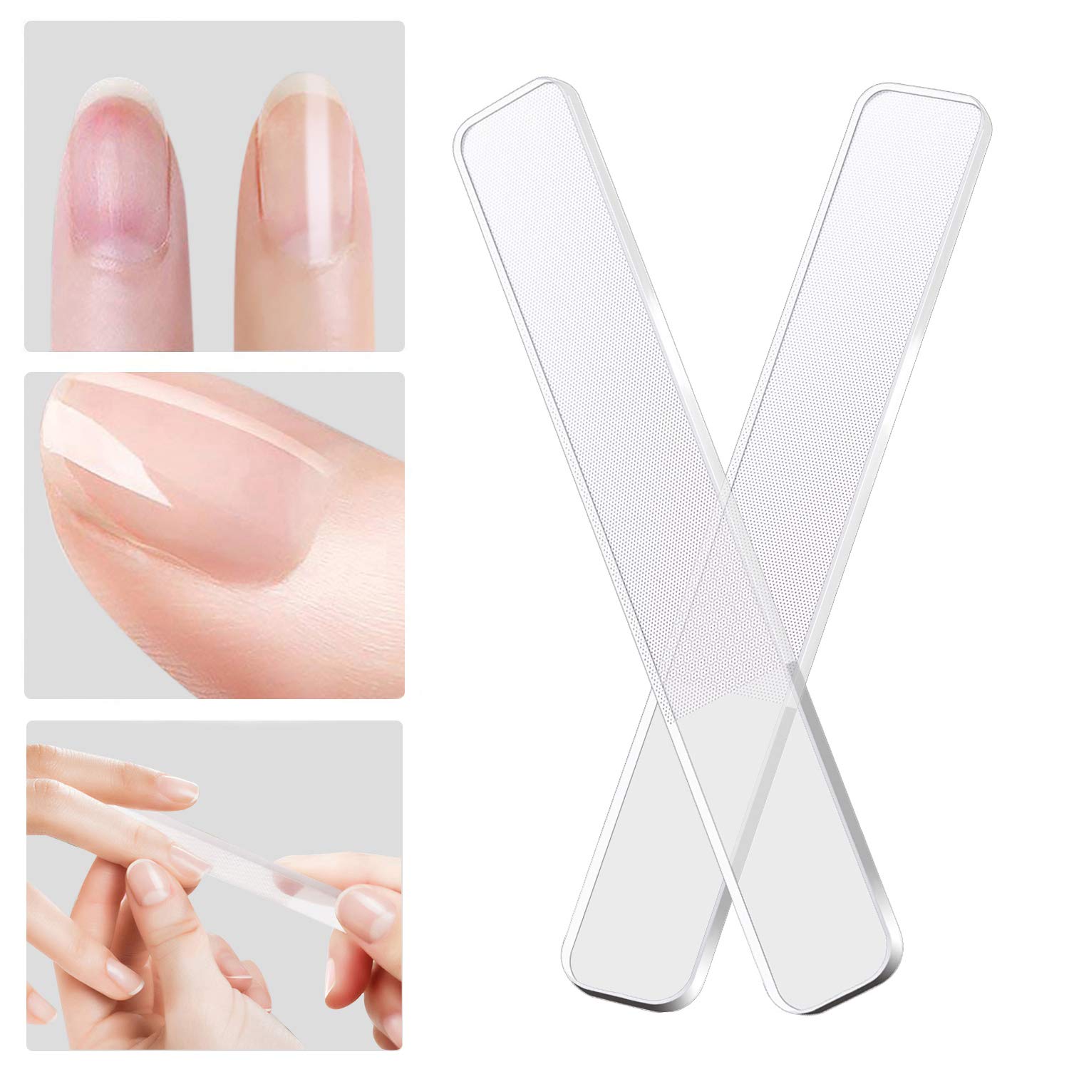 PrettyDiva Glass Nail Shiner 2pcs set Nano Glass Nail Files and Buffer for Adult Kids Crystal Clear Nail Shiner Polisher for Natural Fingernails to
