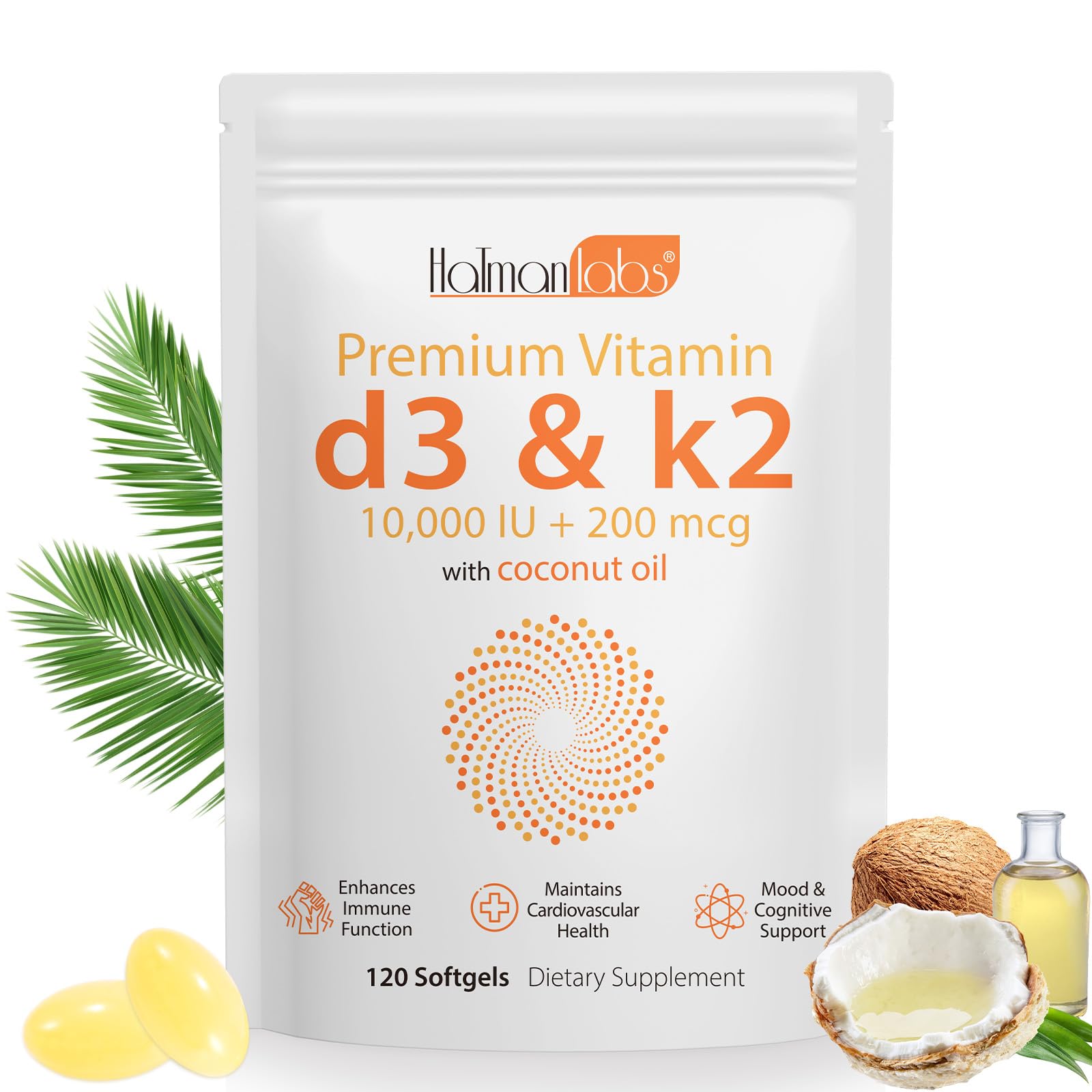 120 Count Vitamin D3& Vitamin K2 Vitamin D3 K2 Softgel (MK-7) Vegan ...