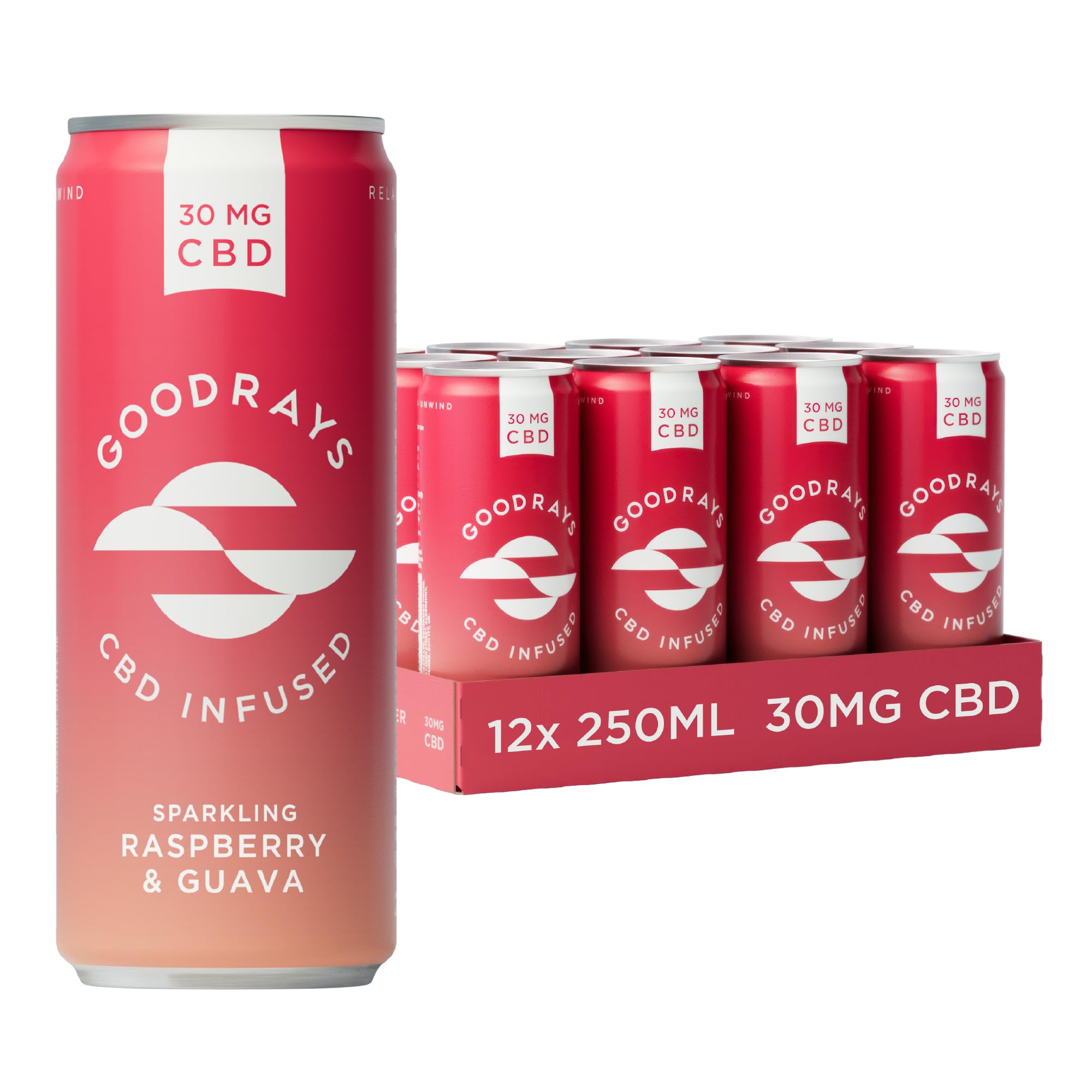 Goodrays - 30mg CBD Drink - 12 x 250ml Cans - Raspberry & Guava - Natural Flavours Low Calorie ...