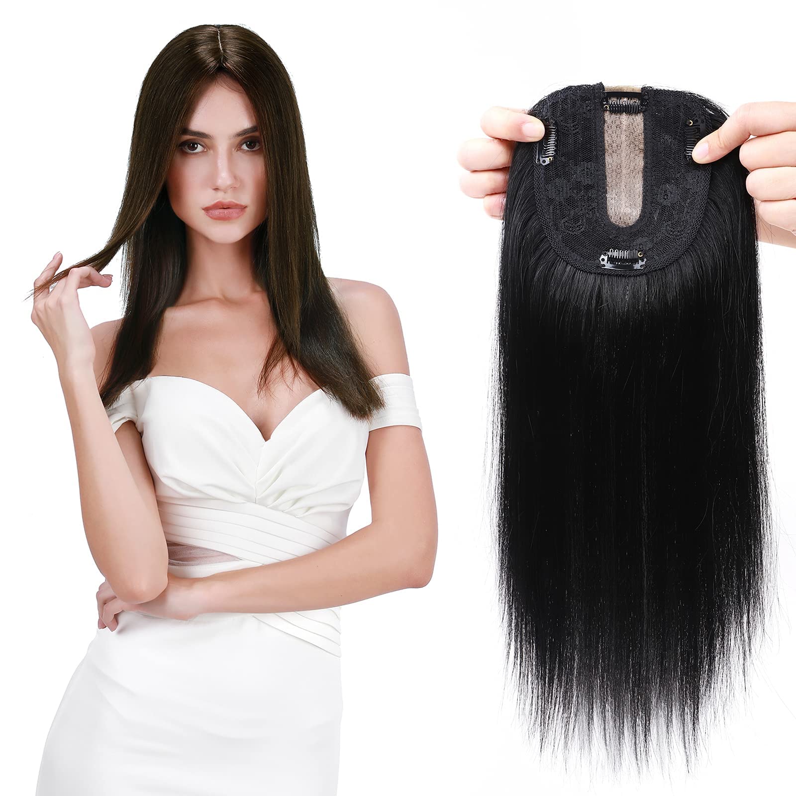 Silk-Co Hair Topper Real Hair - 10x12cm Toupet for Women Remy Silk Base ...