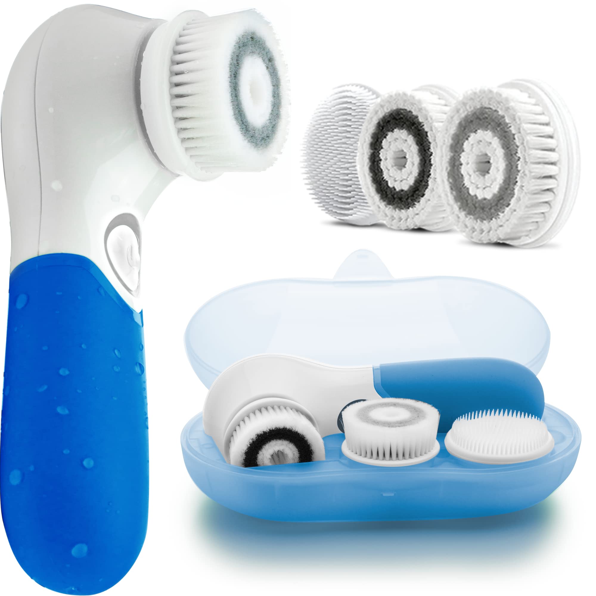 LAVO Facial Cleansing Brush Electric Spin Scrubber for Face Exfoliating Cleanser Blue White