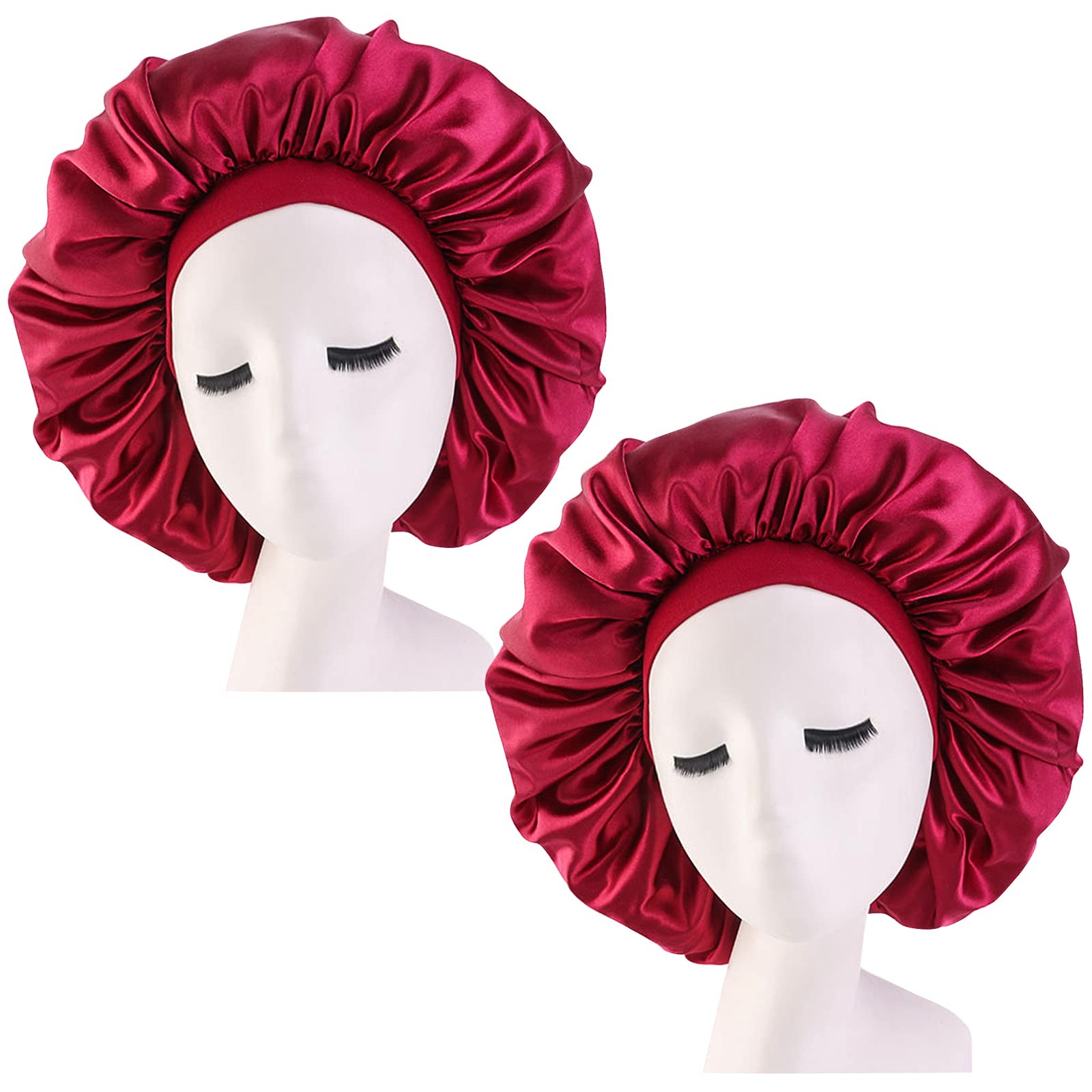Buy 2 Piece Satin Sleep Hat Set for Women - Adjustable Silk Caps for ...