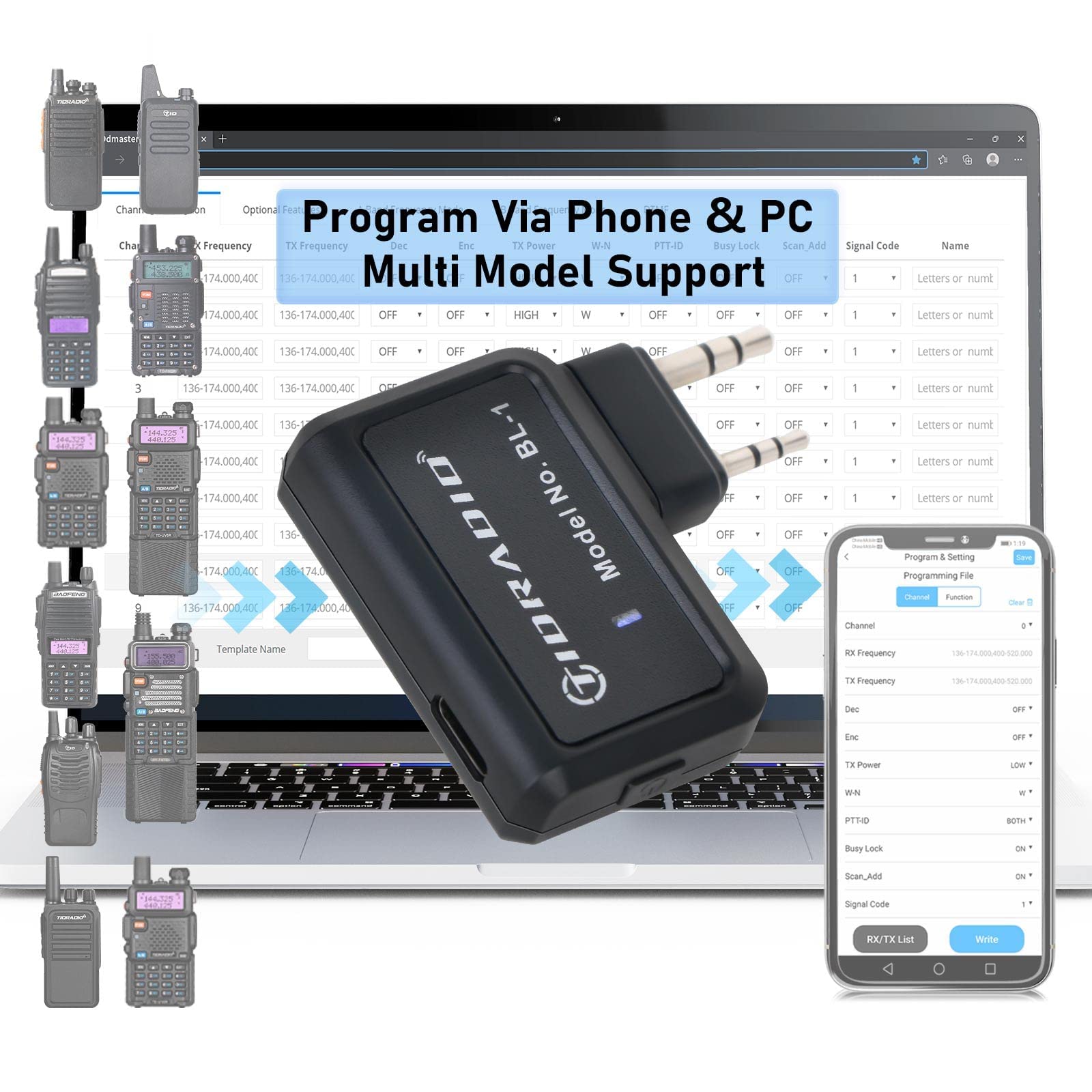 Tidradio Ham Radio Wireless Programmer Adapter App And Pc Program For