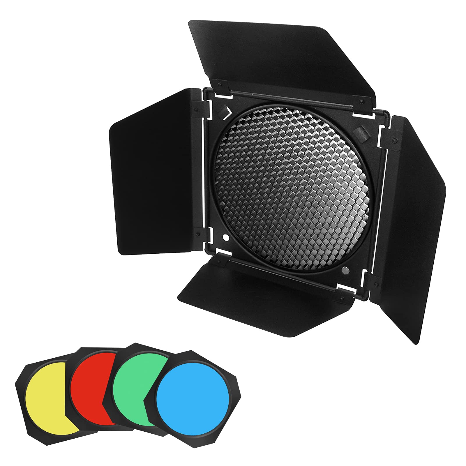 Soonpho BD-04 Barn Door with Honeycomb Grid and 4 Color Gel Filters ...
