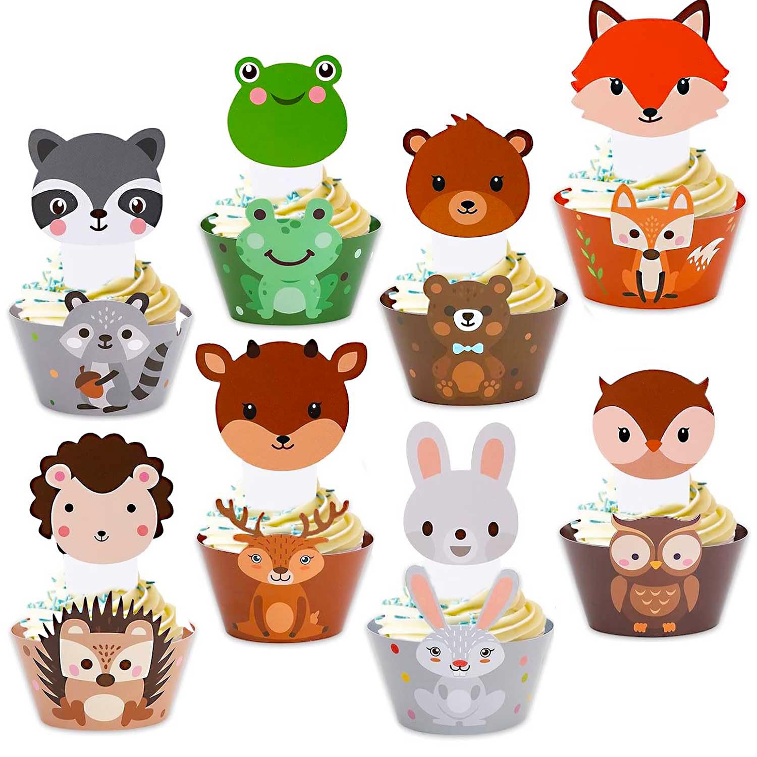 48pcs Baby Safari Jungle Animals Cupcake Toppers with Wrappers Woodland ...