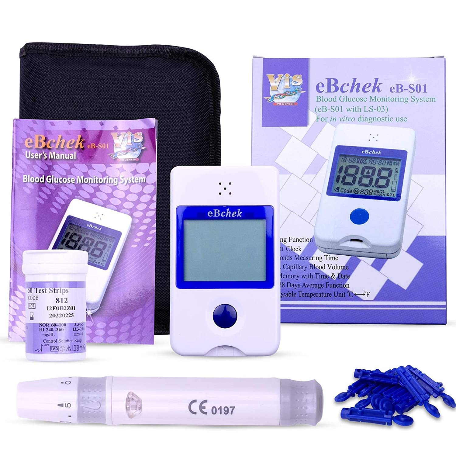 eBcheck blood glucose monitor kit Blood Sugar test kit Diabetes Testing ...