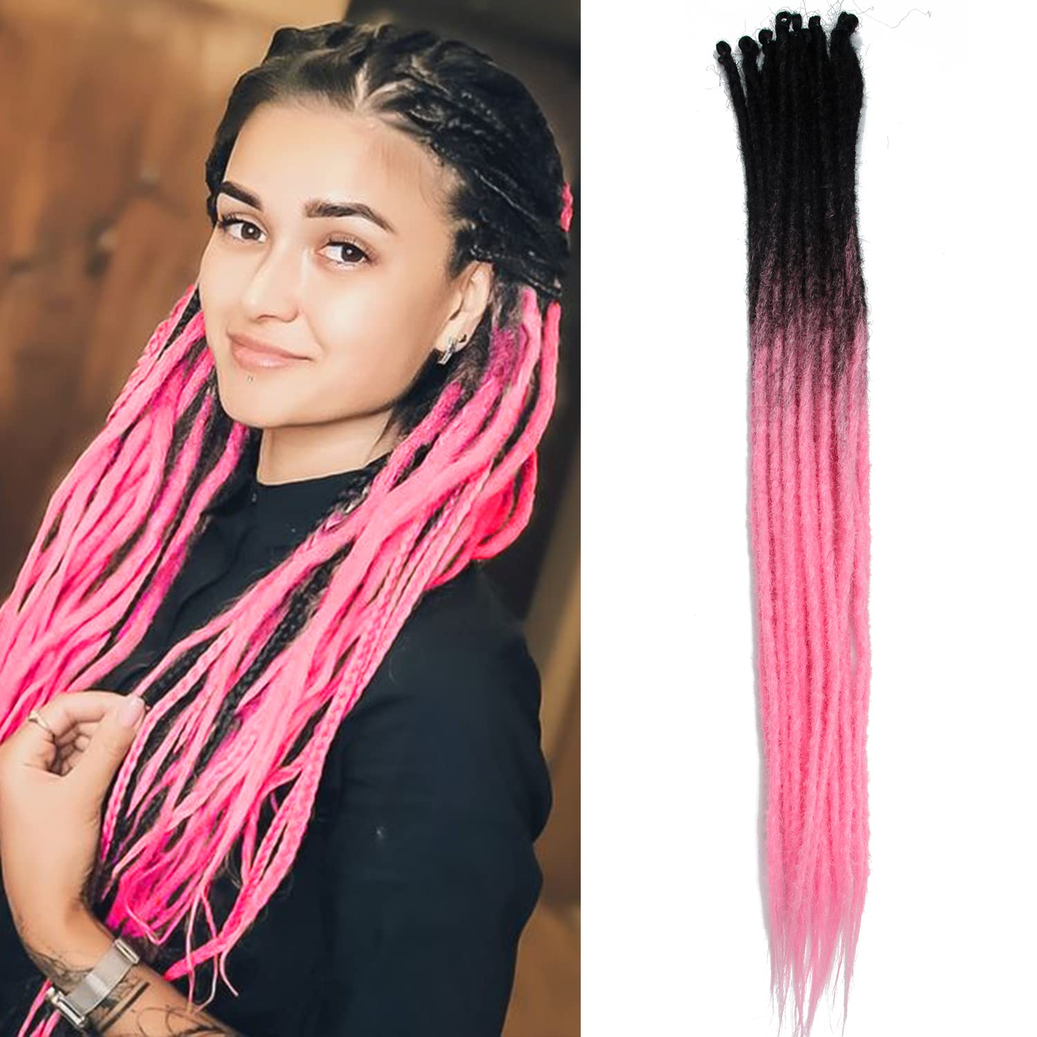 Handmade 24 Thin 0.6cm Synthetic Dreadlock Extensions - Soft Crochet ...