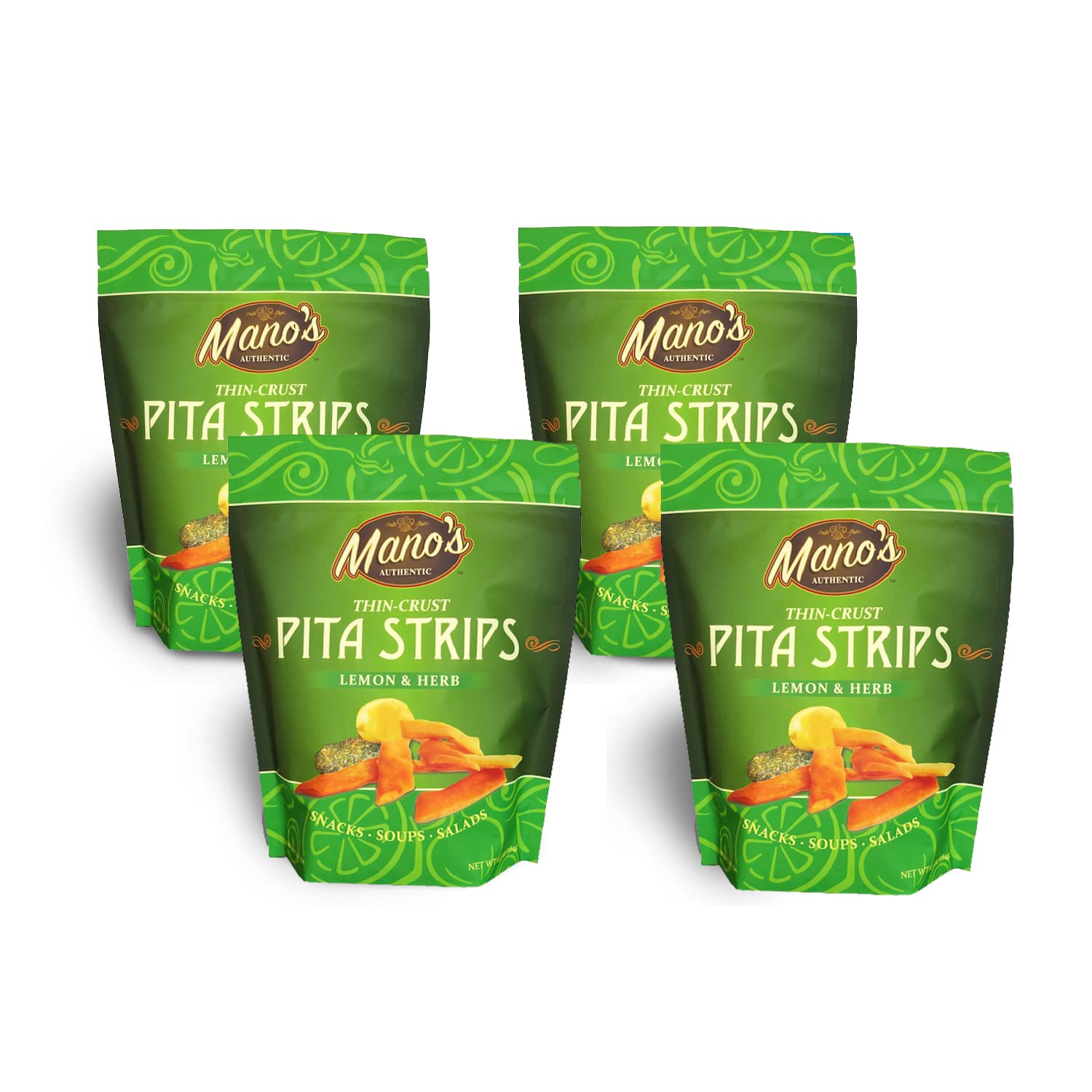 Manos Pita Chip Strips - Healthy Thin Snackable Lemon & Herb Flavor - 4 ...