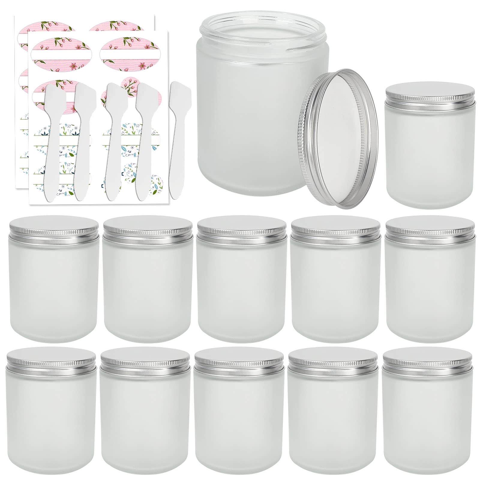 12 Pack 8 Oz Frosted Glass Jars With Silver Lids 240ml Empty Candle Cosmetic Food Storage