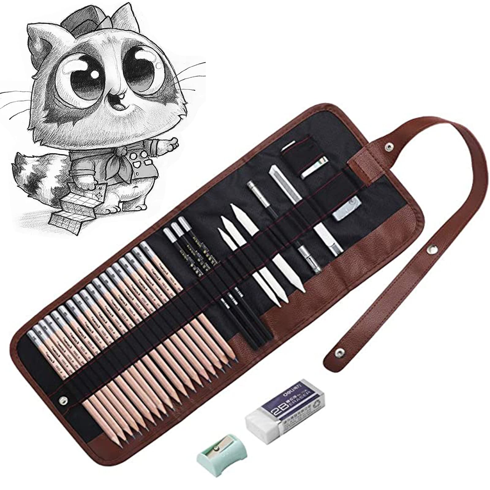 30 Piece Sketching Pencil Set with Graphite and Charcoal Pencils Complete Artist Kit for Drawing Sketching and Shading Includes Erasable Pen and Paper Sketch Pencils Set