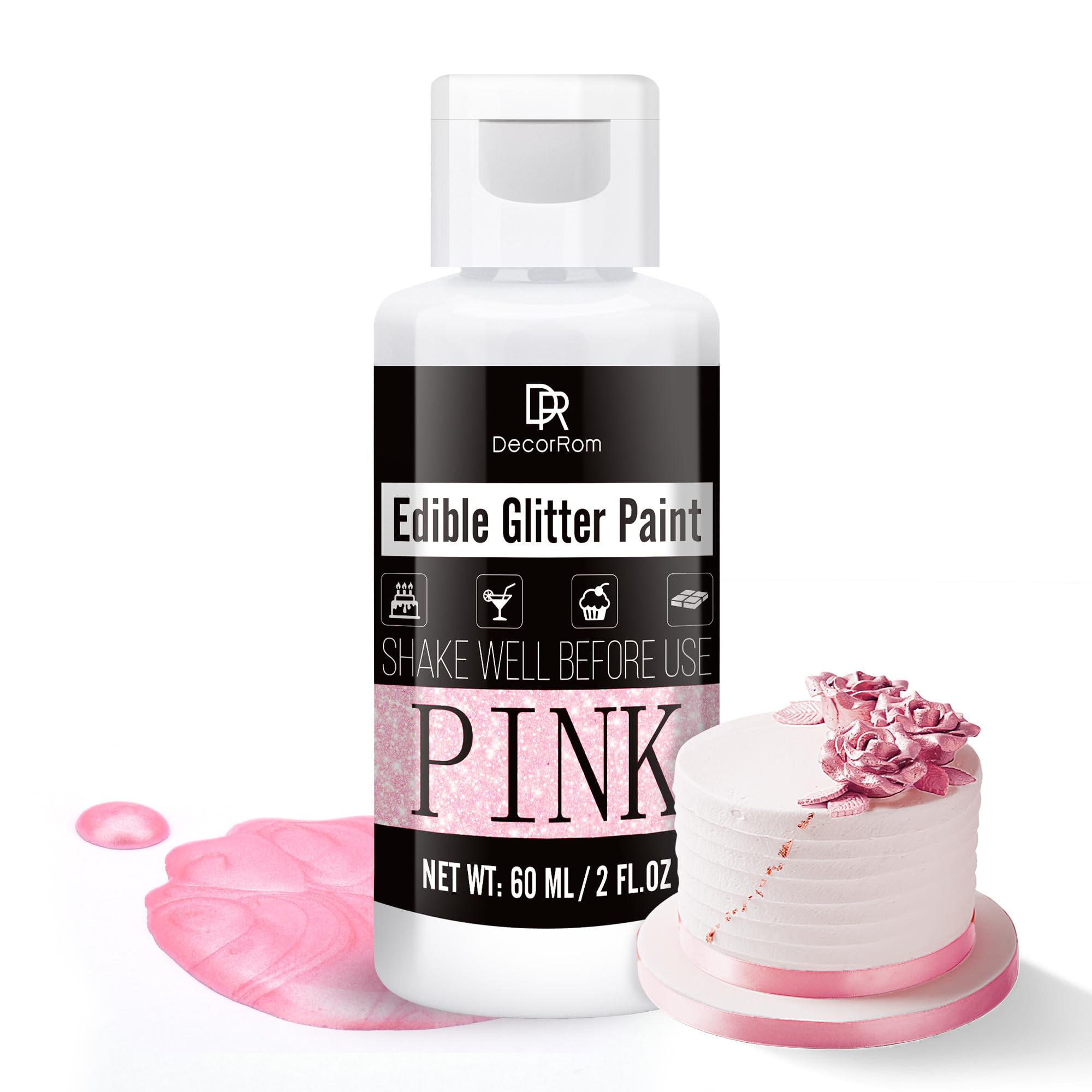 Liquid Edible Glitter 60ml - Pink Metallic Food Coloring for Cakes ...