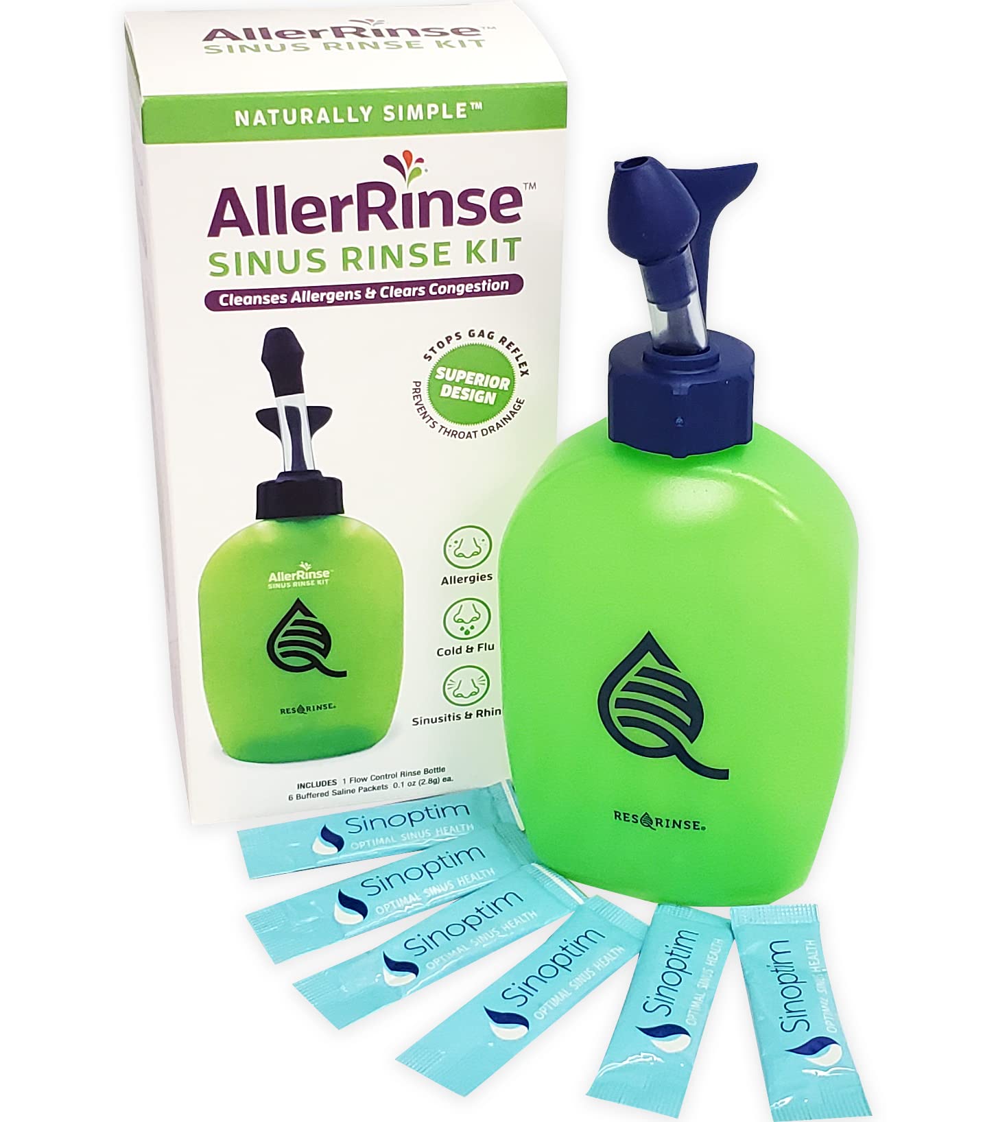 AllerRinse Nasal Rinse Kit Irrigation System with Res-Q-Rinse Gag Free ...