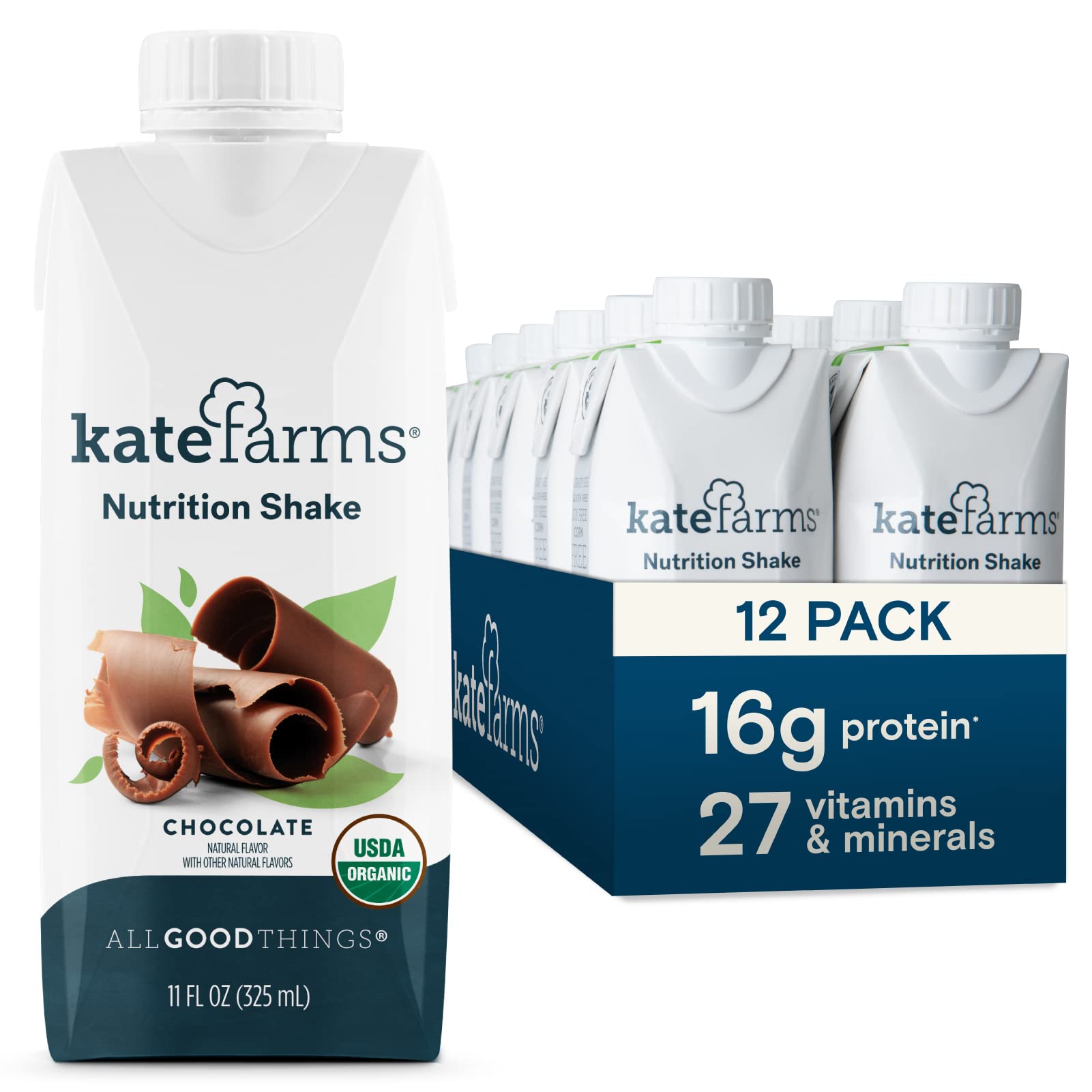 KATE FARMS Organic Vegan Plant Based Chocolate Nutrition Shake - 16g ...
