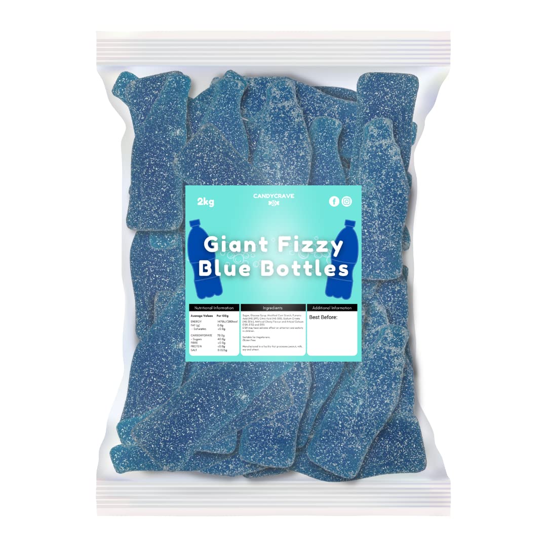Giant Fizzy Blue Bottles - Fizzy Sweets - 2KG Bag - Cherry Flavoured ...