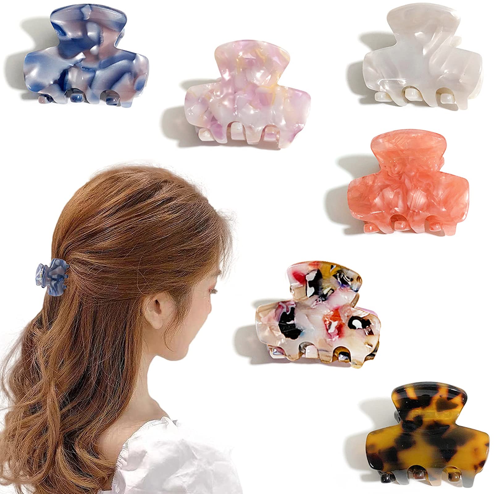 6 PCS Vintage Mini Hair Claw Clips for Women - Tortoise Hair Jaw Clips ...